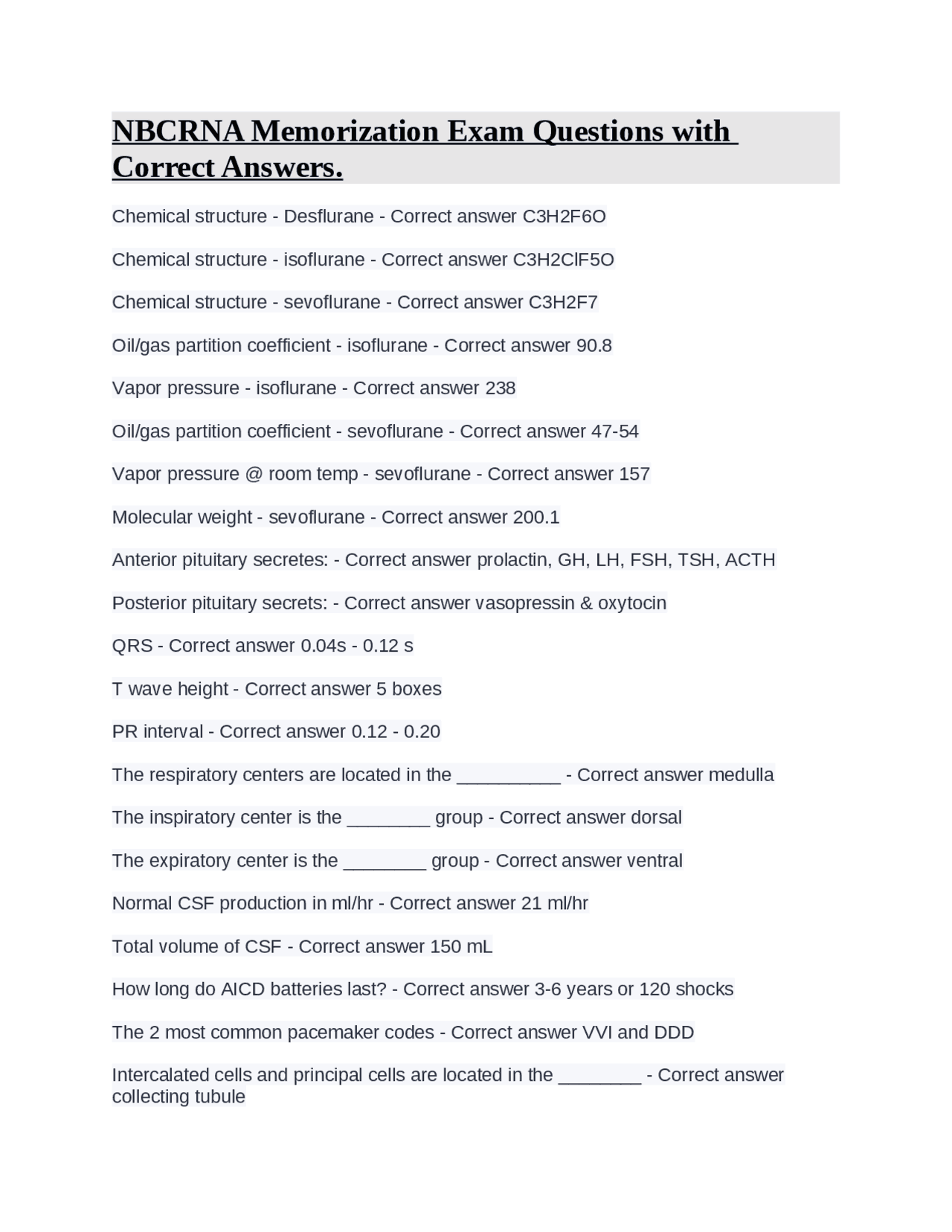 NBCRNA Exam Questions with Correct Answers | Exams Community ...