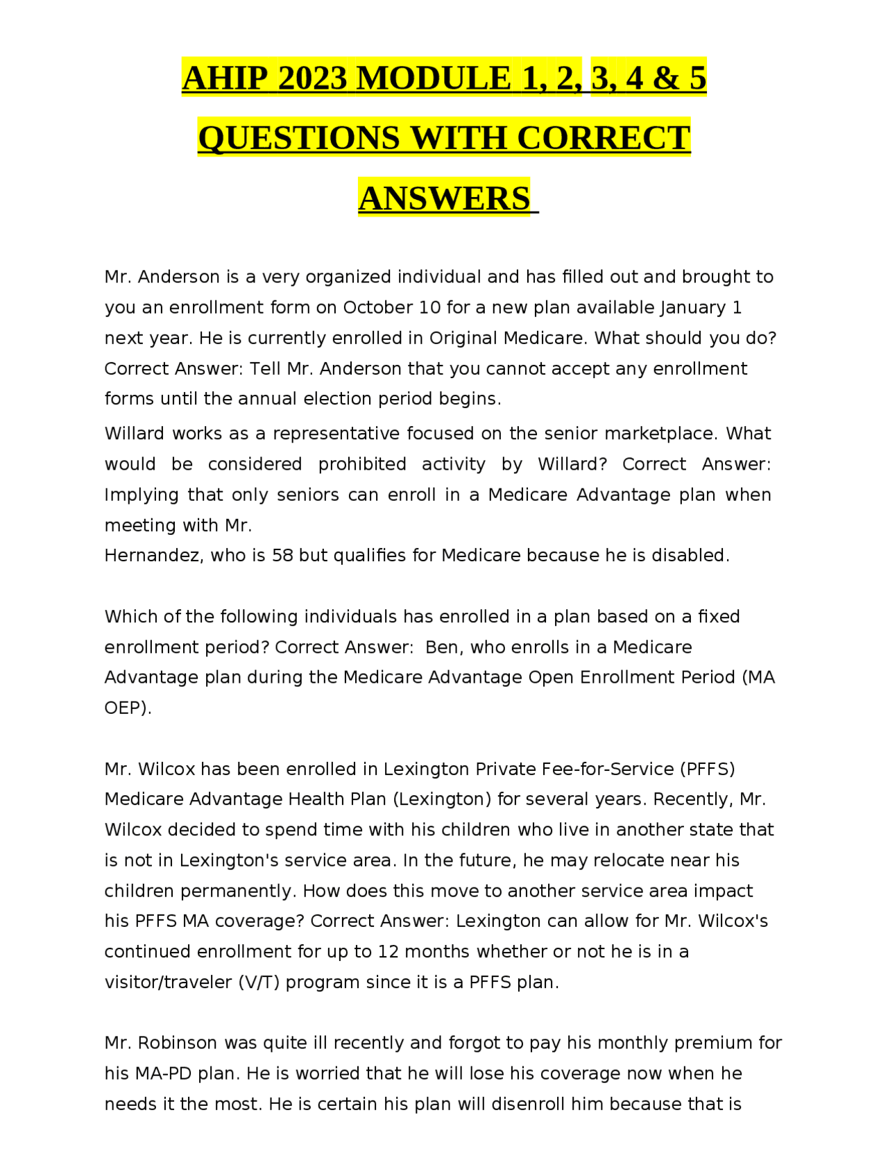 AHIP 2023 Module 1-5 Questions and Answers | Exams Nursing | Docsity