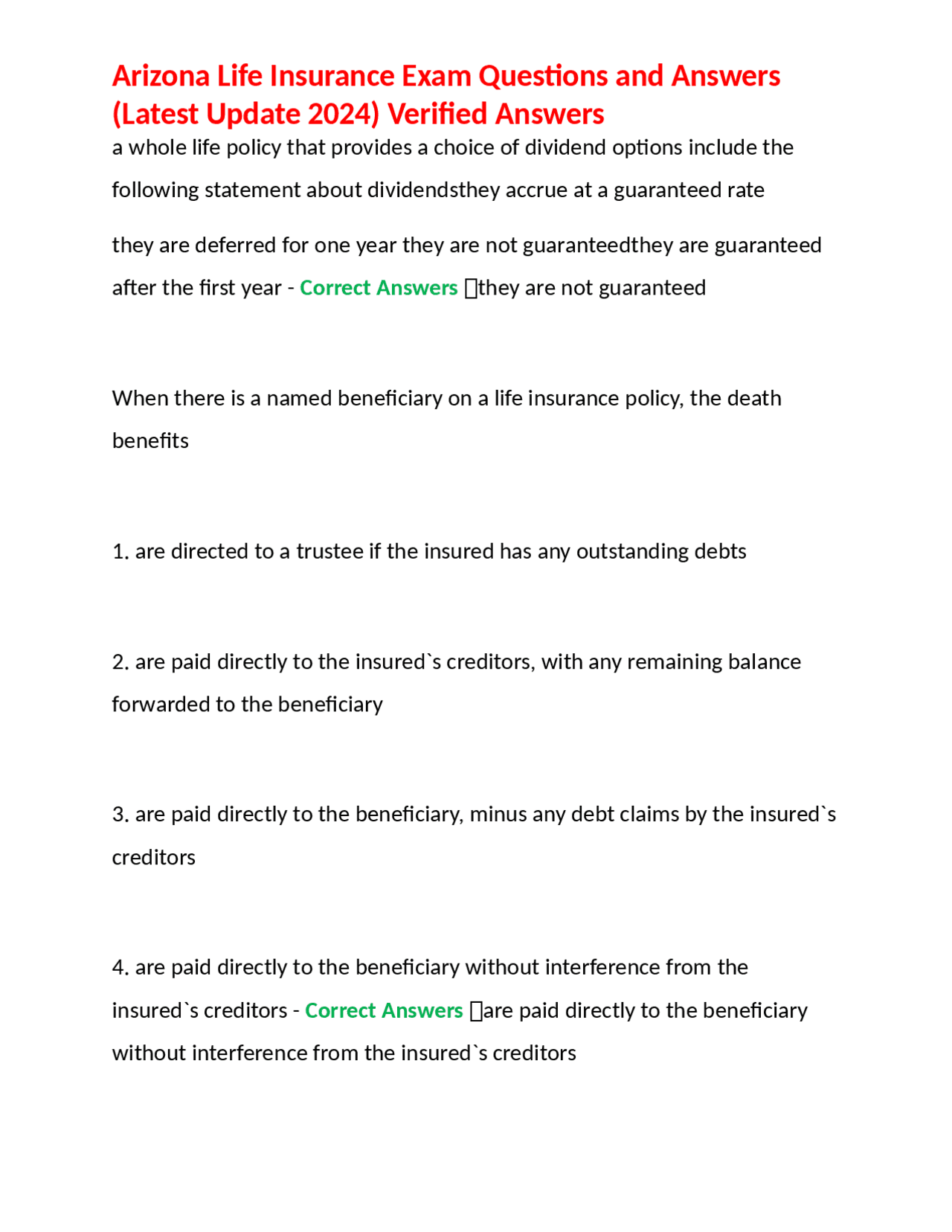 Arizona Life Insurance Exam Questions and Answers (Latest Update 2024 ...