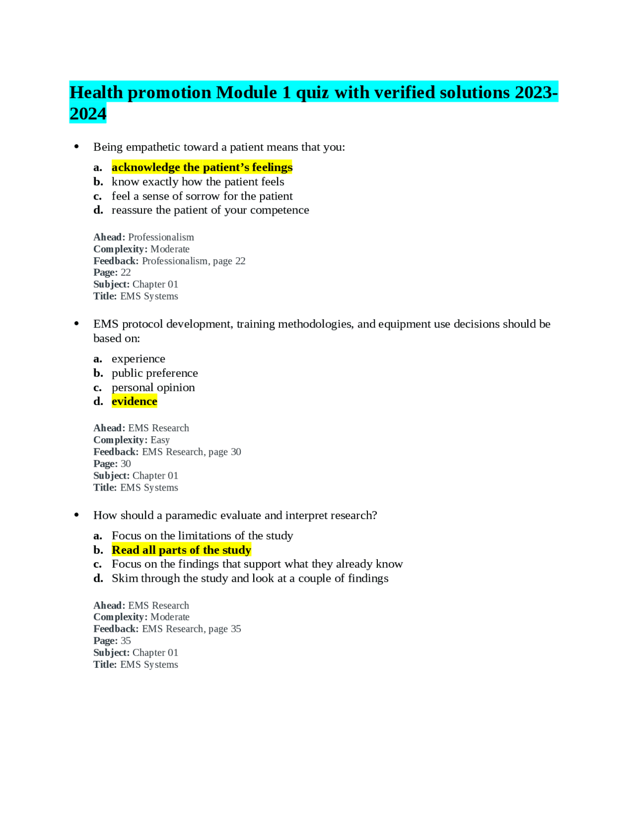 Health promotion Module 1 quiz with verified solutions 2023-2024 ...