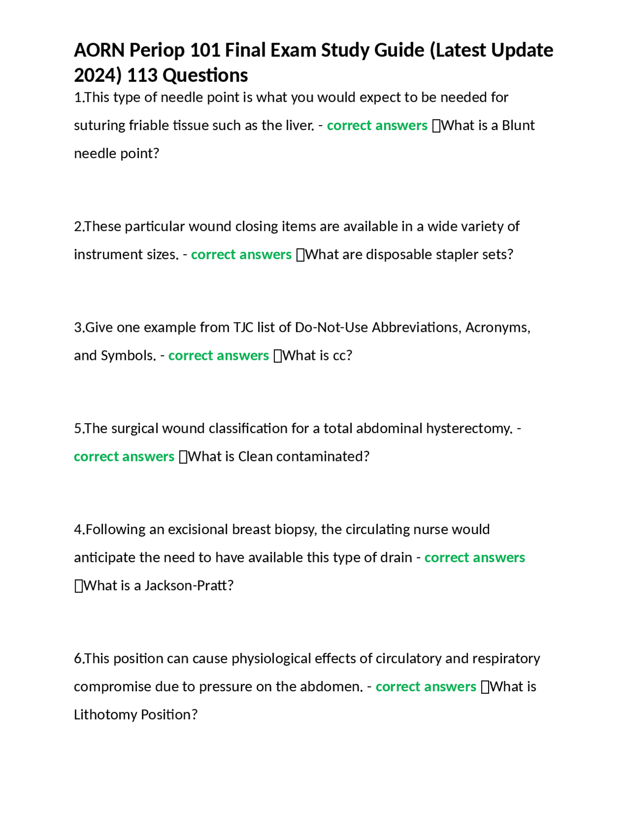 AORN Periop 101 Final Exam Study Guide (Latest Update 2024) 113 ...