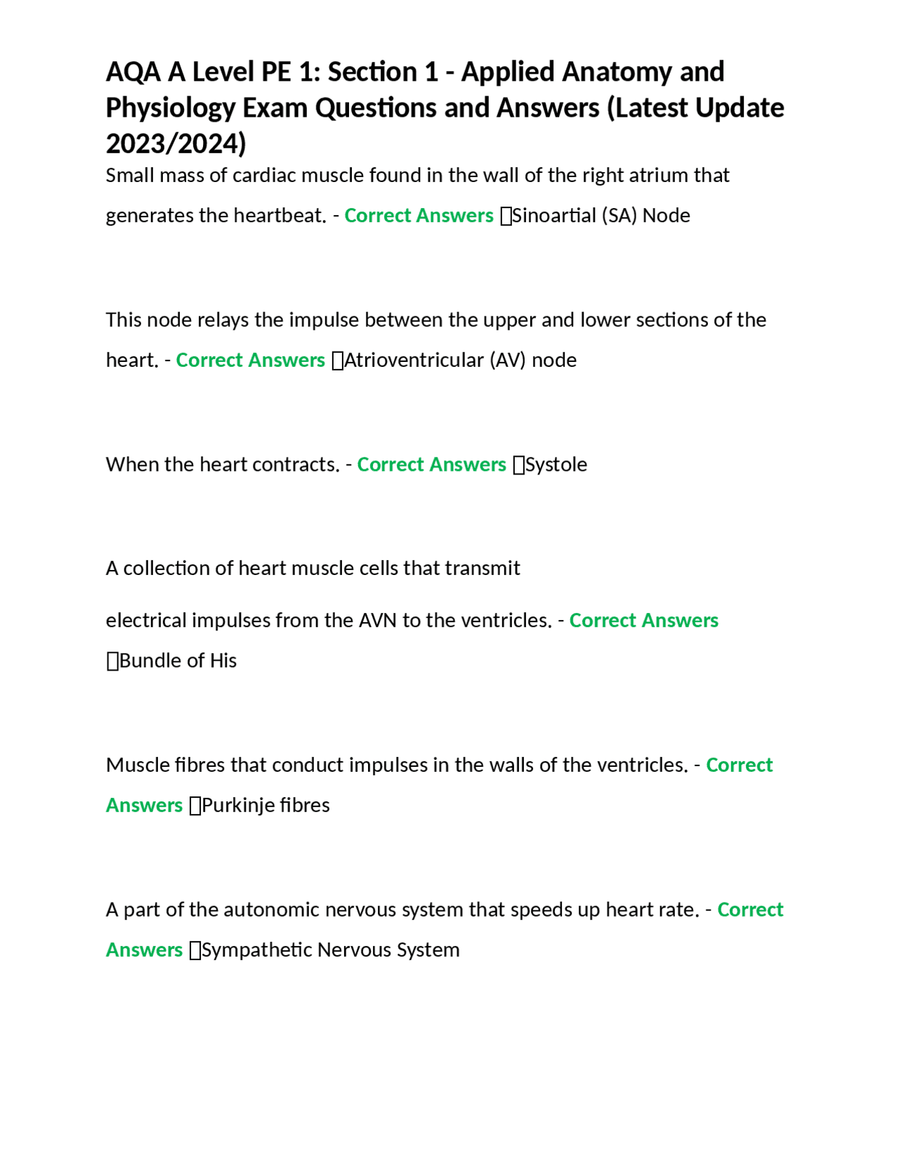 AQA A Level PE 1: Section 1 - Applied Anatomy and Physiology Exam ...