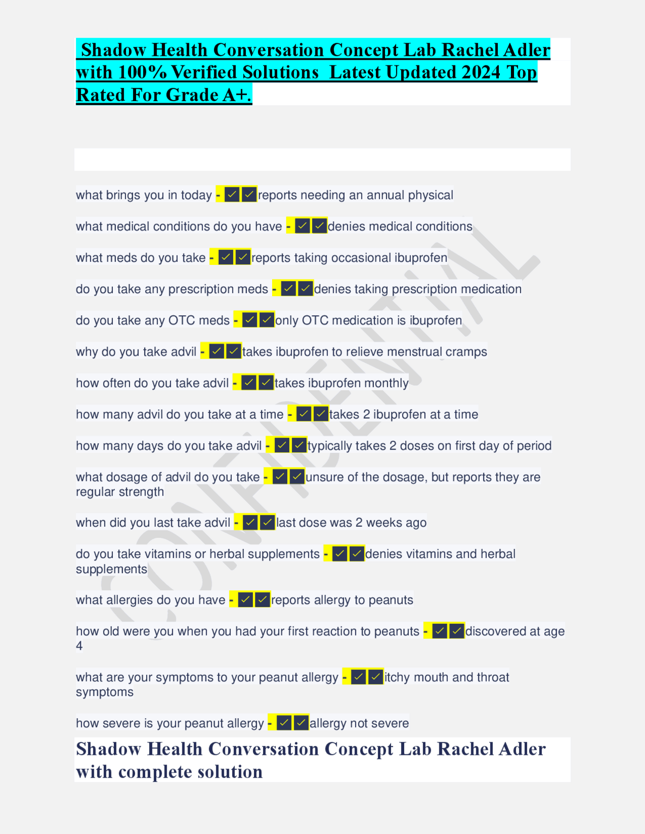 Shadow Health Conversation Concept Lab Rachel Adler with 100% Verified ...