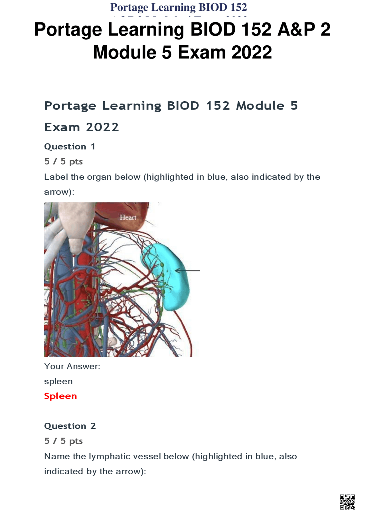 Portage Learning BIOD 152 A&P 2 Module 5 Exam 2022 | Exams Nursing ...
