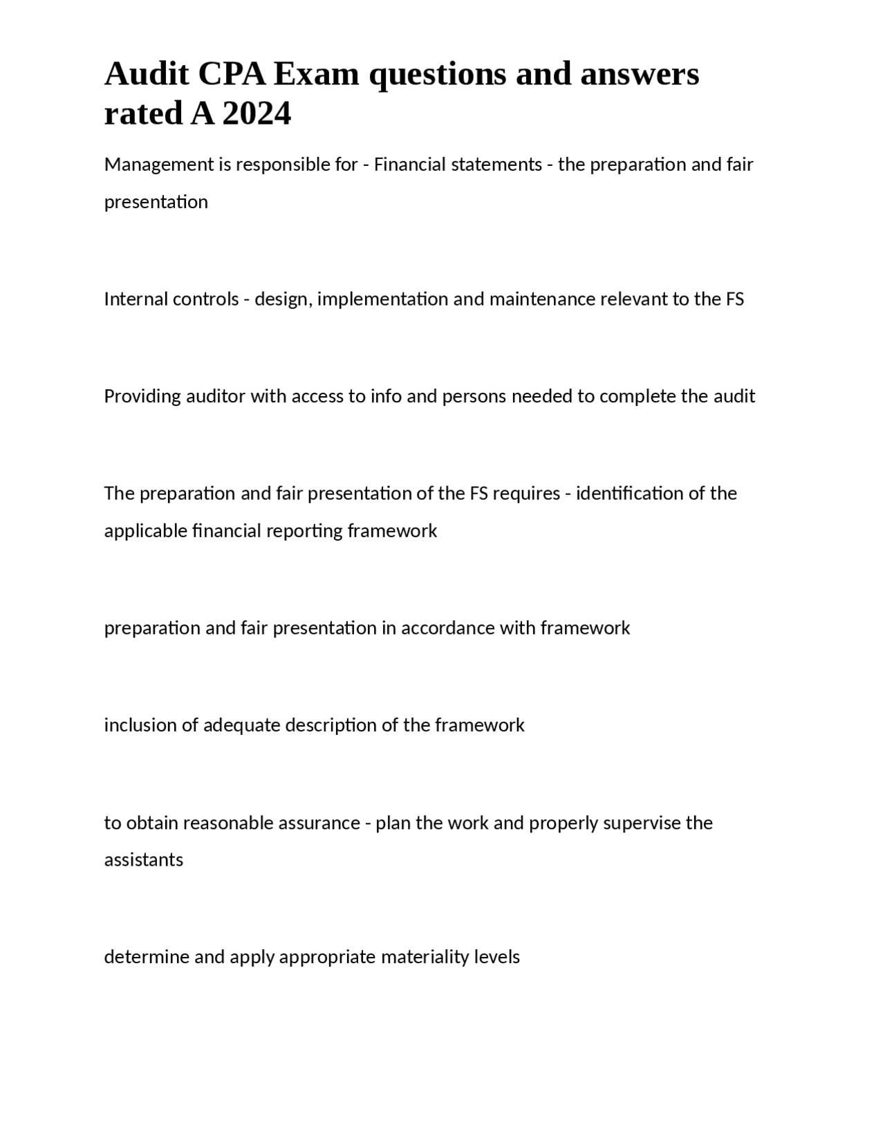 Audit CPA Exam questions and answers rated A 2024 | Exams Nursing | Docsity