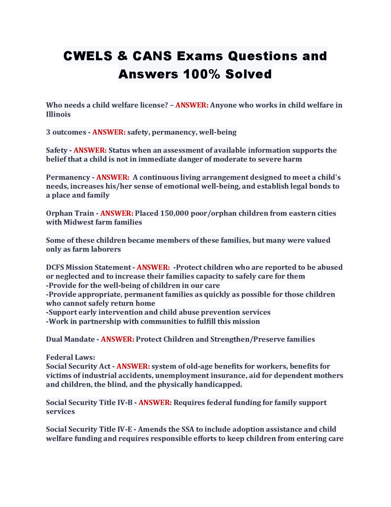 CWELS & CANS Exams Questions and Answers 100% Solved | Exams Health ...