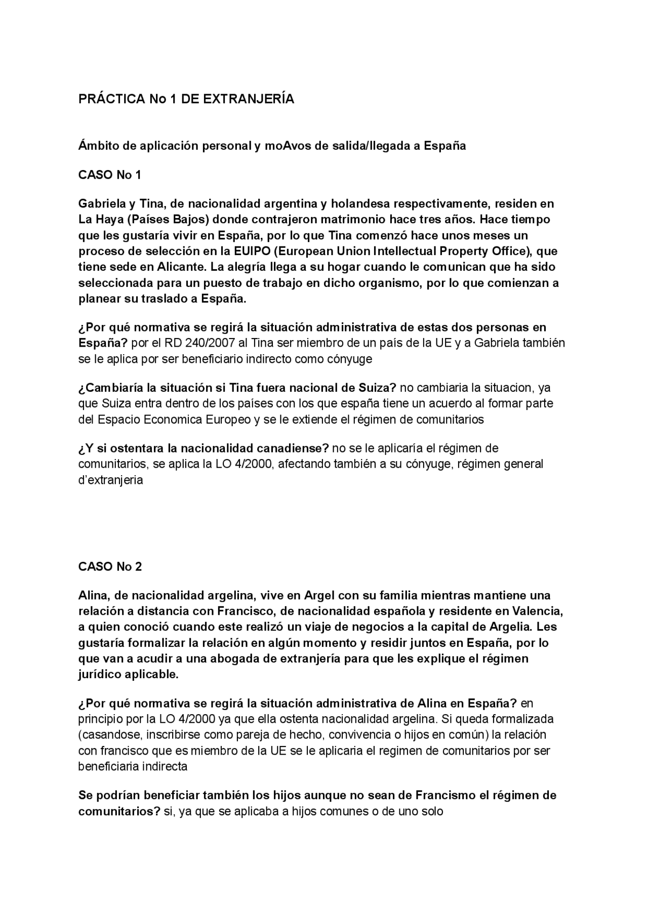 practica extranjería | Ejercicios de Derecho de Nacionalidad | Docsity practica extranjería | Ejercicios de Derecho de Nacionalidad | Docsity
