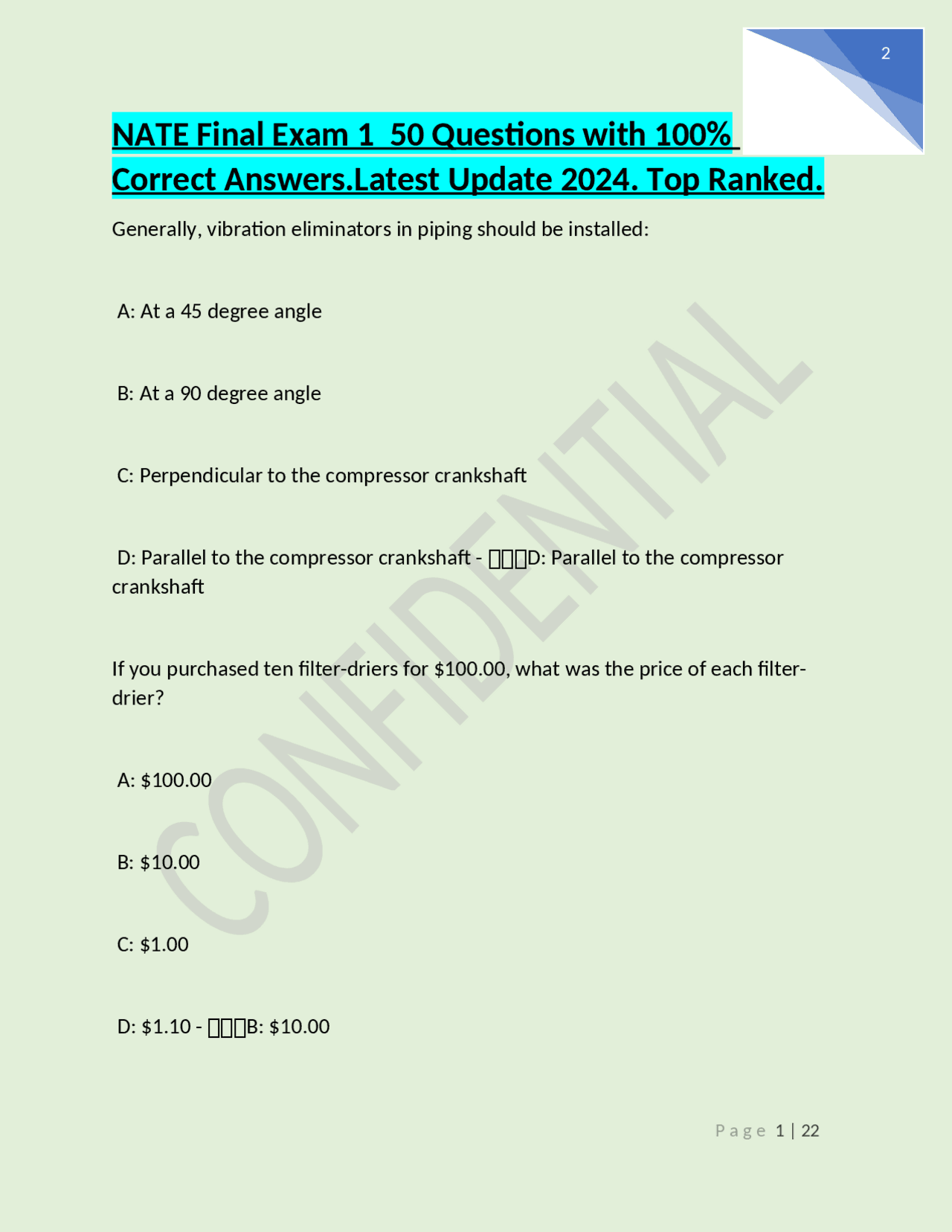 NATE Final Exam 1 50 Questions with 100% Correct Answers.Latest Update ...