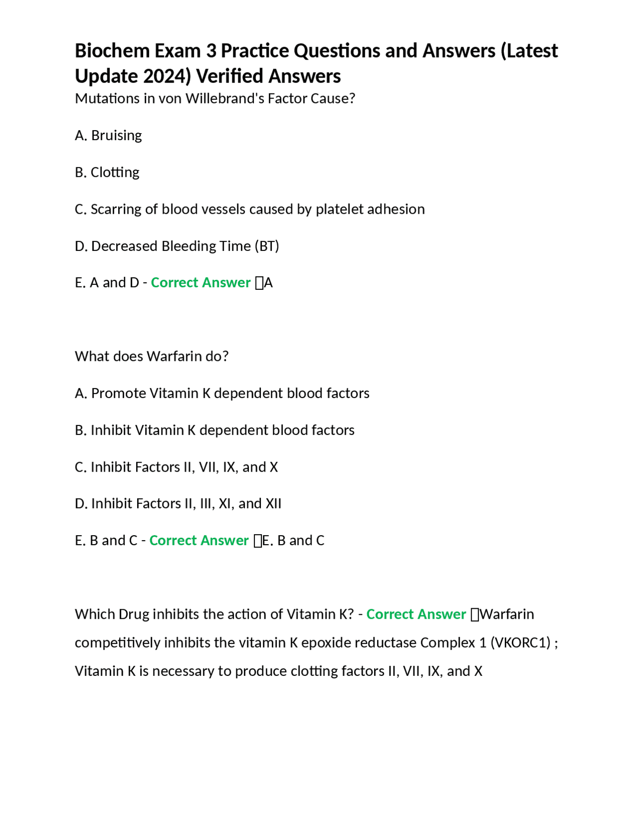 Biochem Exam 3 Practice Questions and Answers (Latest Update 2024 ...