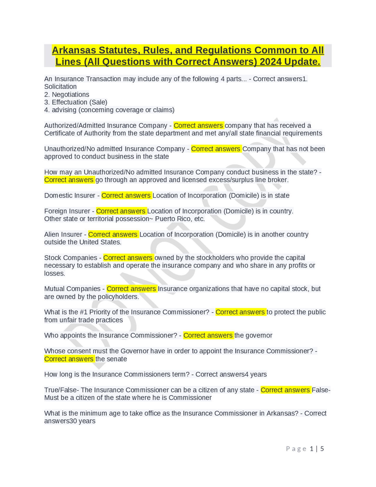 Arkansas Insurance Regulations | Exams Community Corrections | Docsity