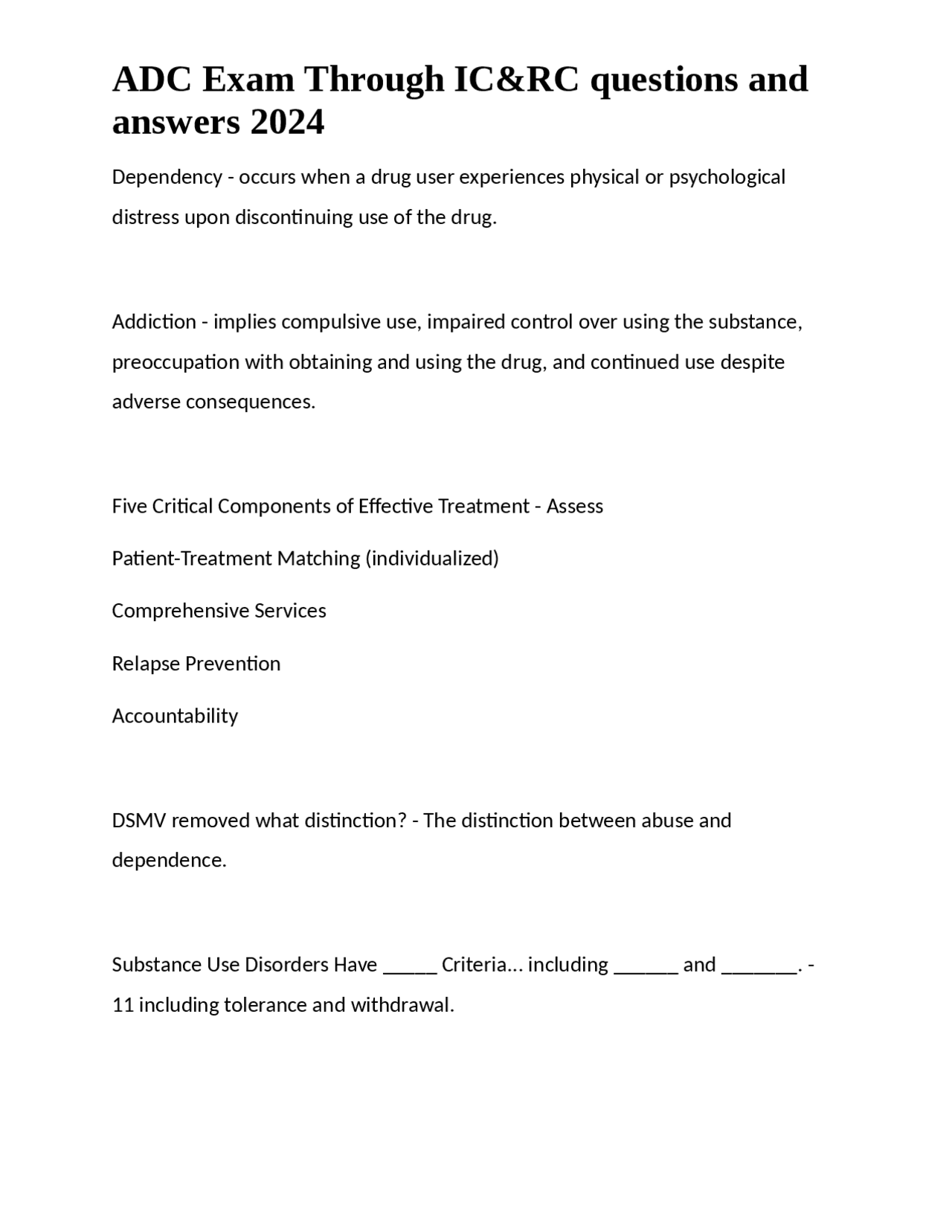 ADC Exam Through IC&RC questions and answers 2024 | Exams Nursing | Docsity