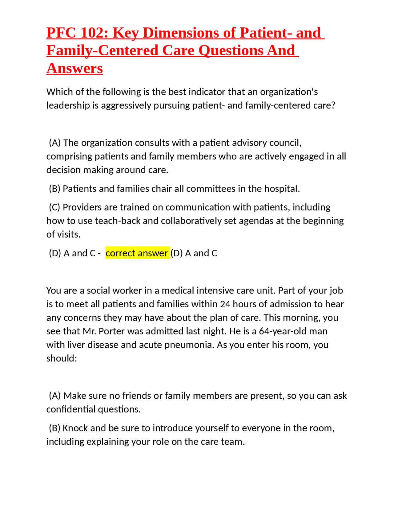 PFC 102: Key Dimensions of Patient- and Family-Centered Care Questions ...