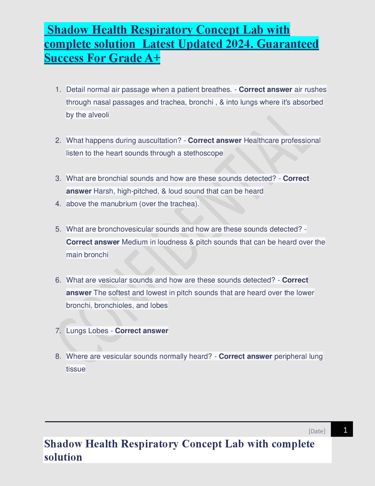 Shadow Health Respiratory Concept Lab | Exams Nursing | Docsity