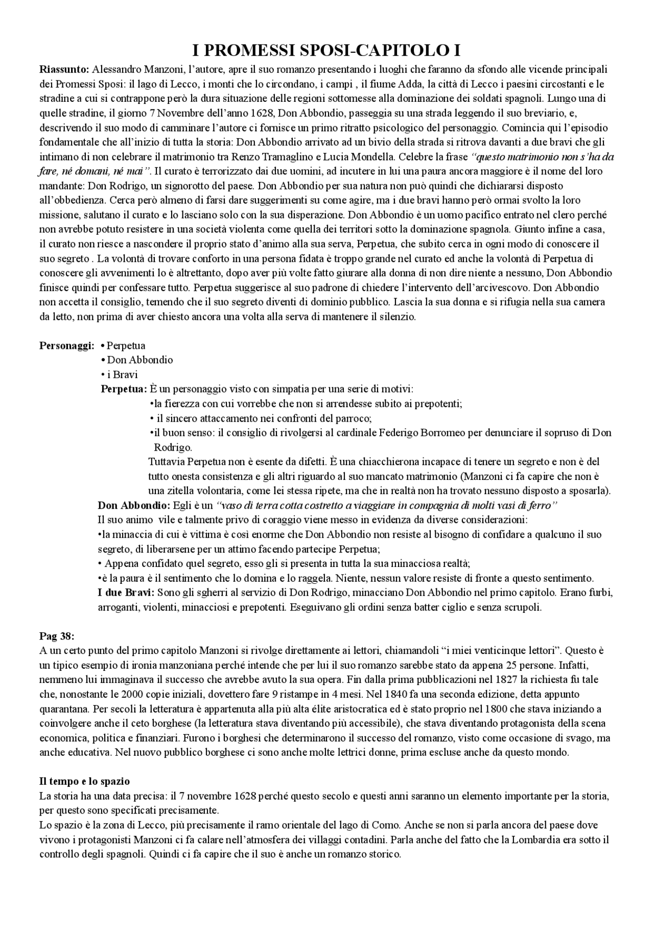 Capitolo 1 promessi sposi | Appunti di Italiano | Docsity