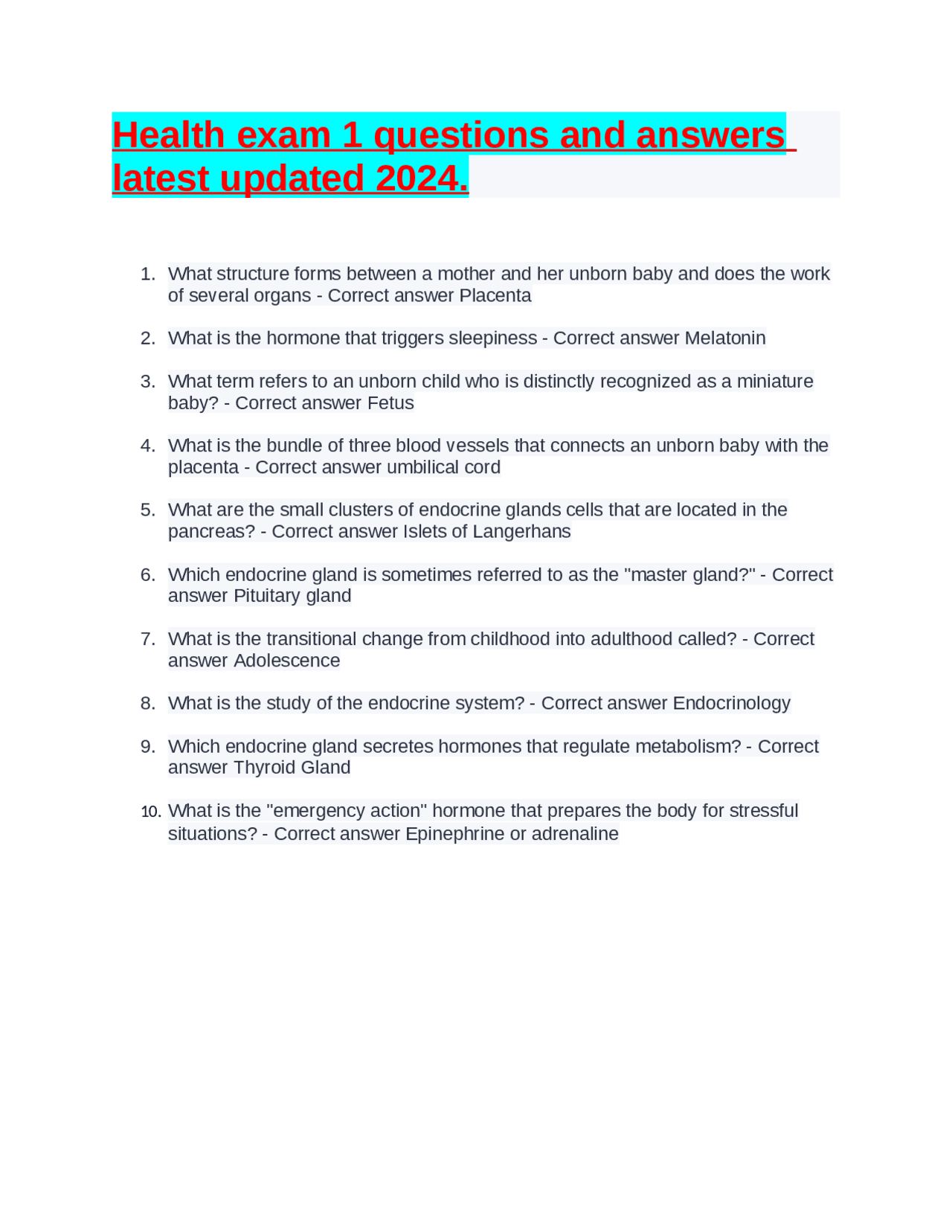 Health exam 1 questions and answers latest updated. | Exams Biology ...