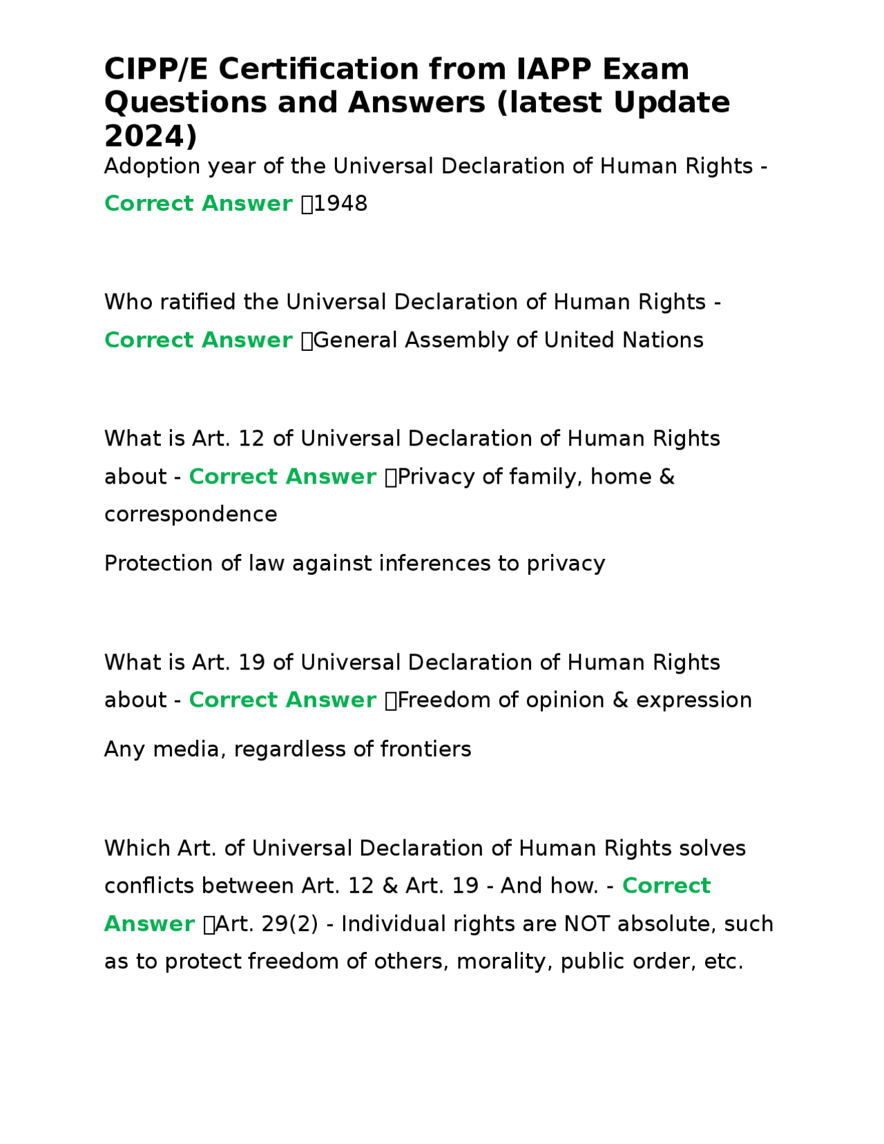 Human Rights and Data Protection Certification Exam Questions and ...