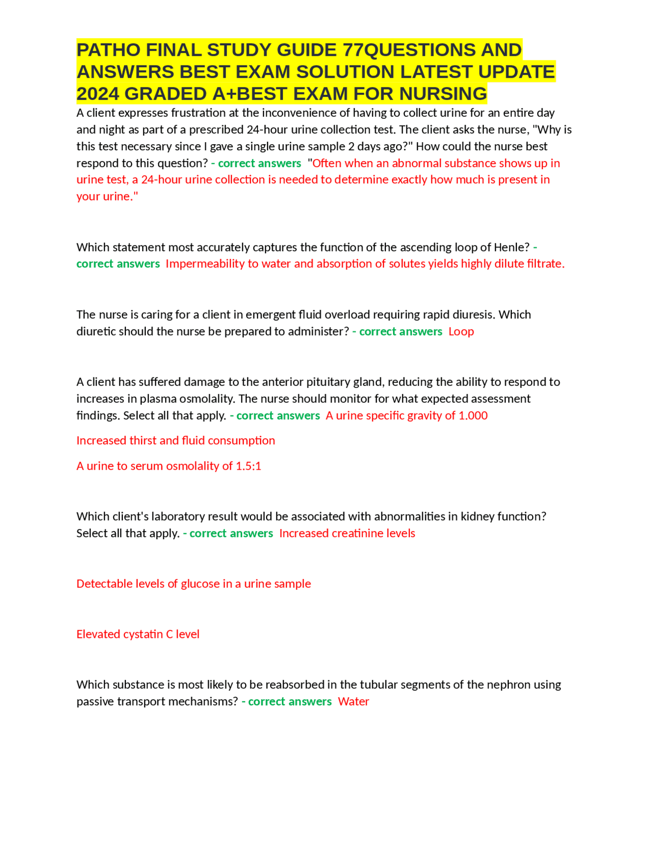 PATHO FINAL STUDY GUIDE 77QUESTIONS AND ANSWERS BEST EXAM SOLUTION ...