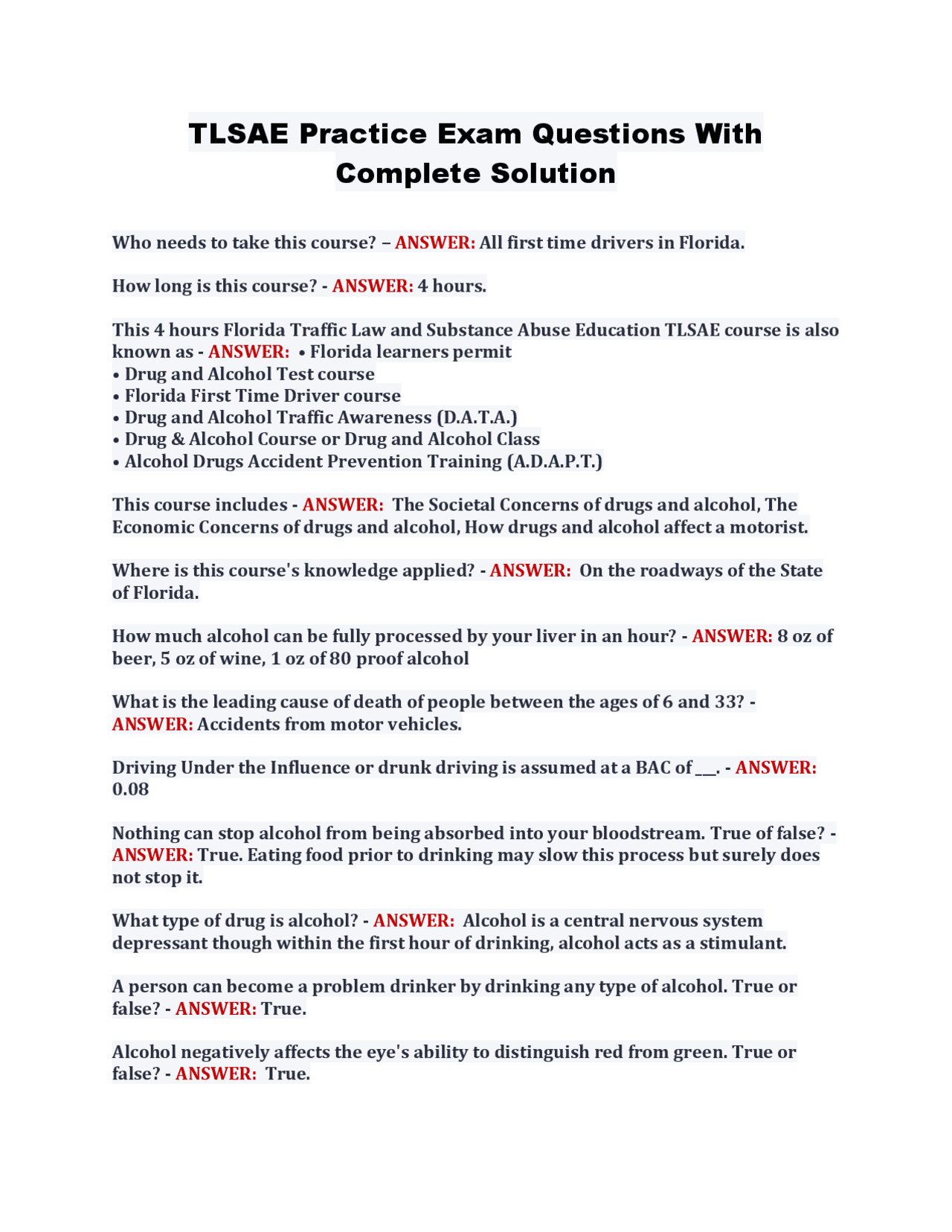 TLSAE Practice Exam Questions With Complete Solution | Exams Health ...