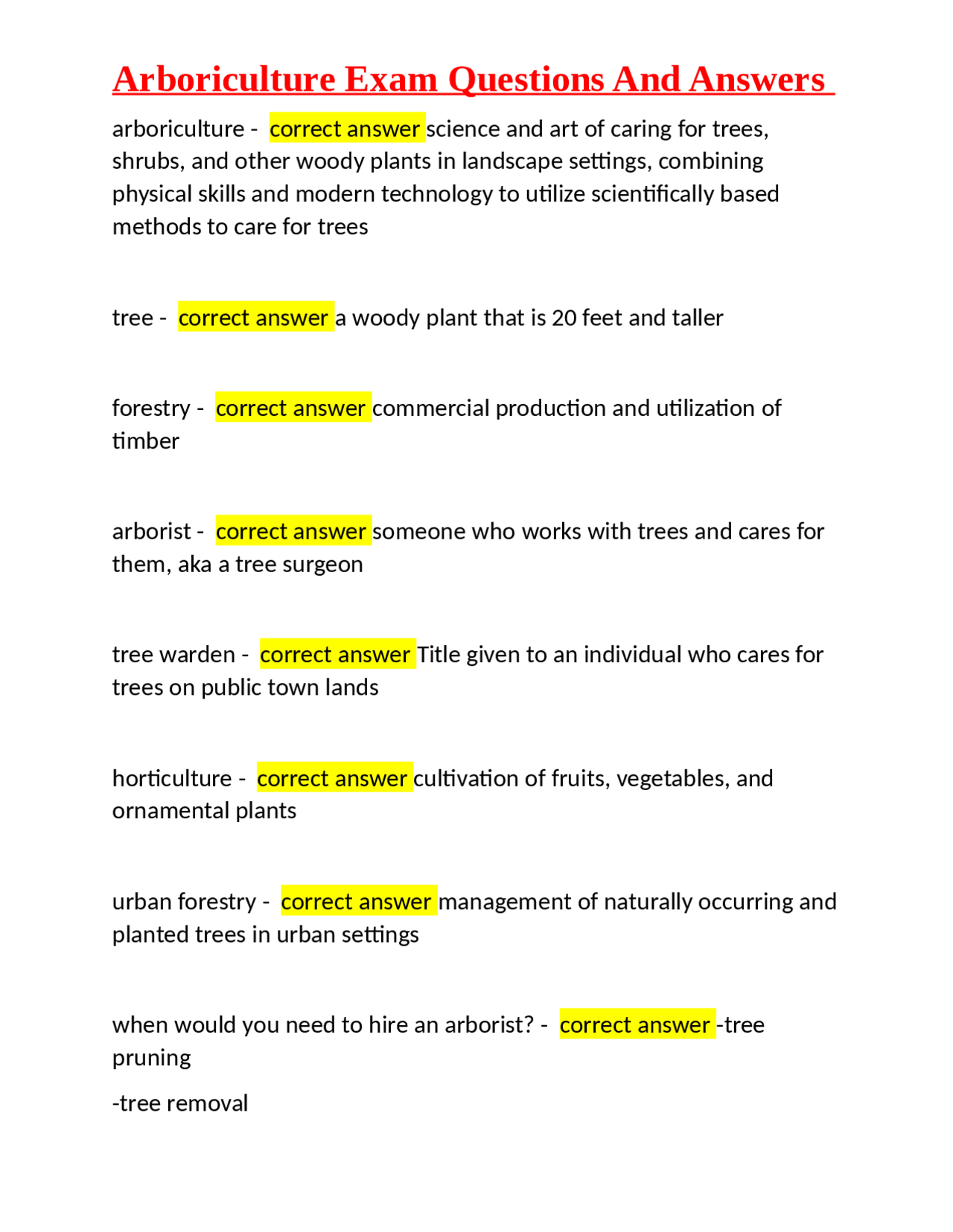 Arboriculture Exam Questions And Answers | Exams Environmental Science ...