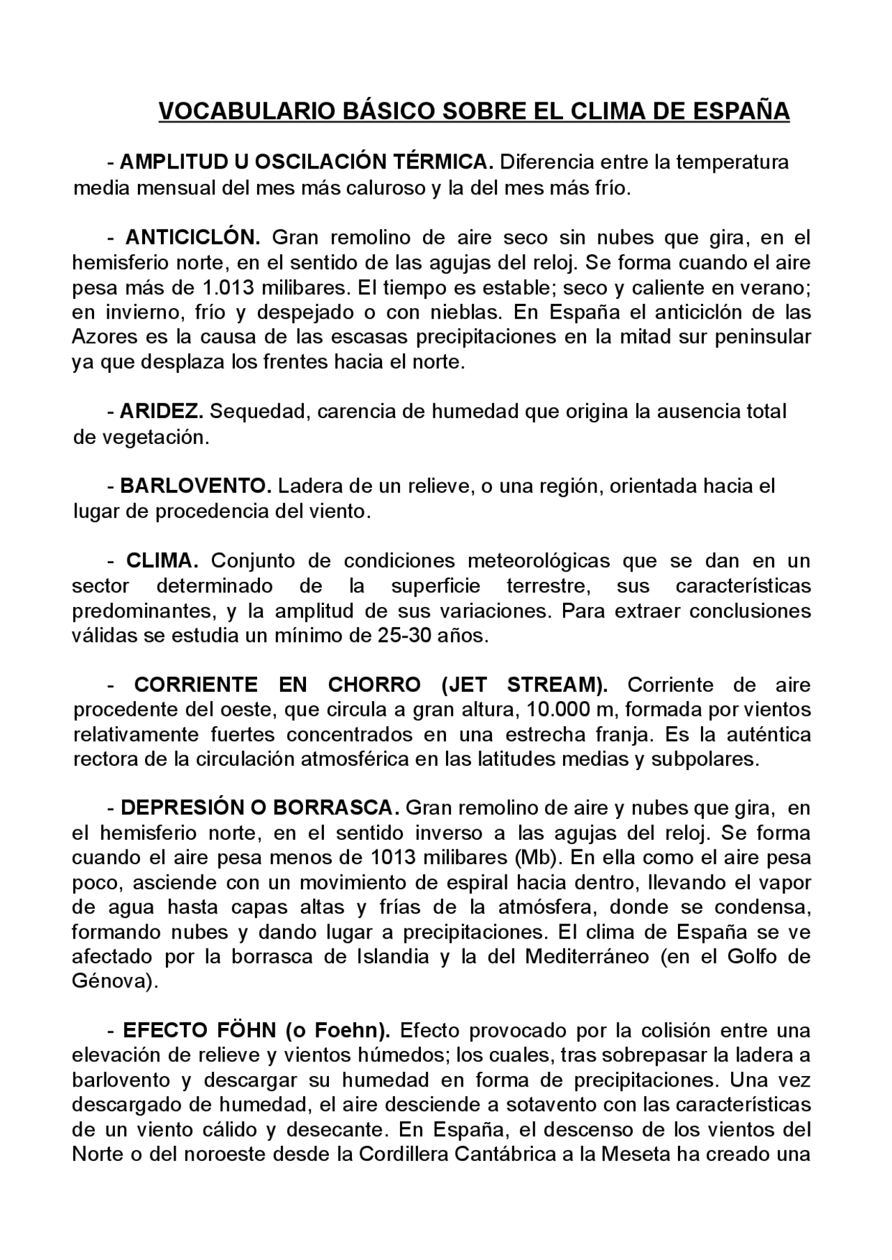 VOCABULARIO BÁSICO SOBRE EL CLIMA DE ESPAÑA | Apuntes de Geografía ...