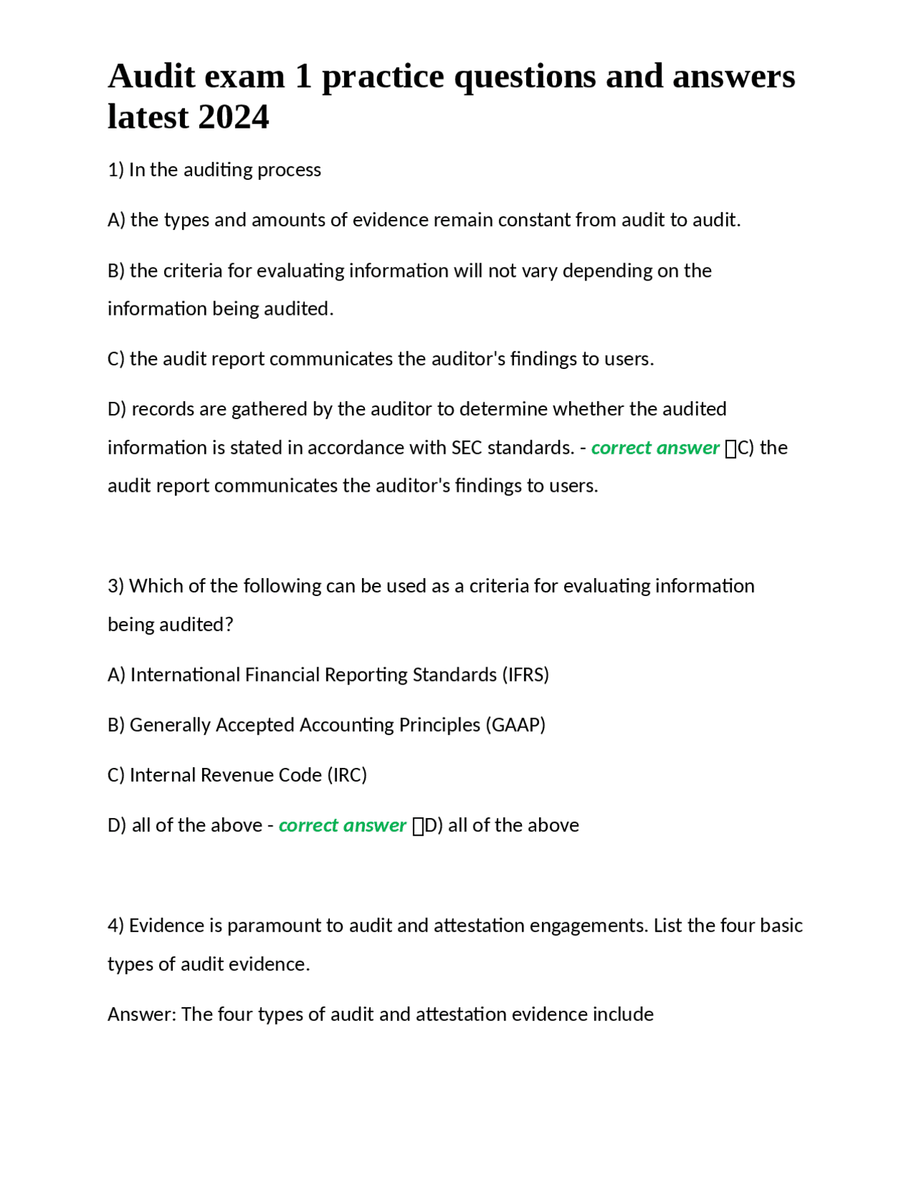 Audit exam 1 practice questions and answers latest 2024 | Exams Nursing ...