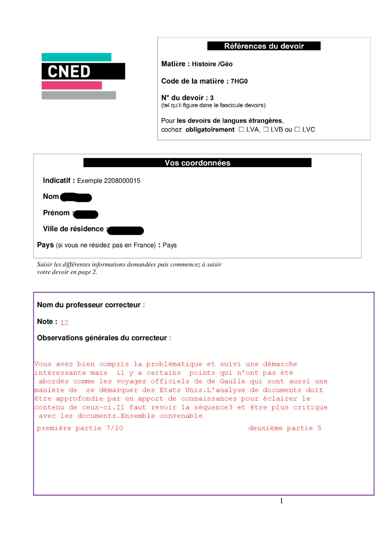 Devoir 3 CNED corrigé | Dissertation Histoire | Docsity