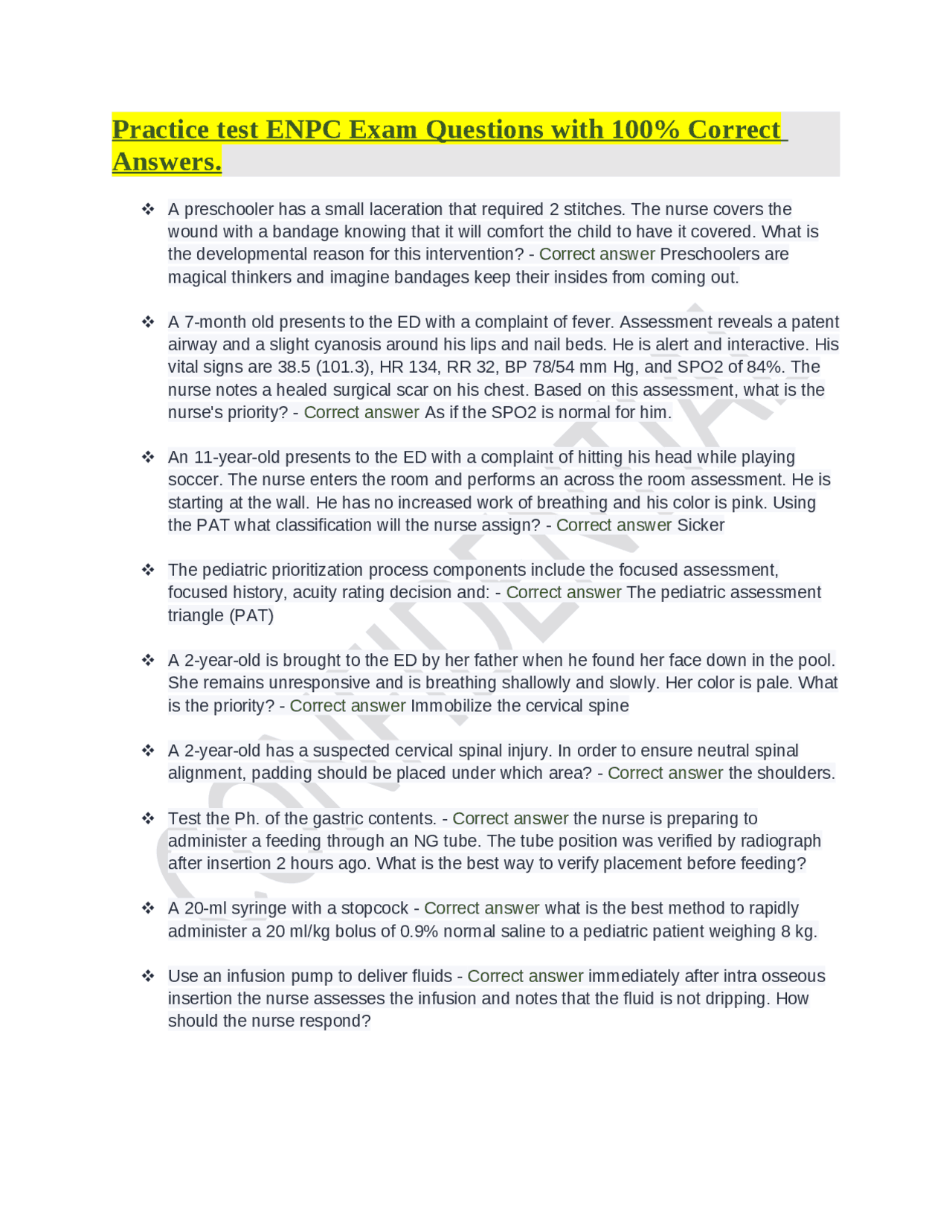 Practice test ENPC Exam Questions with 100% Correct Answers. | Exams ...