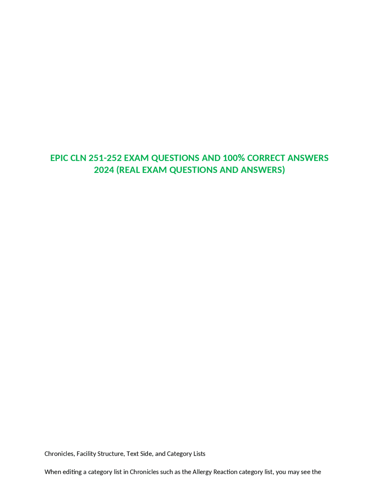 EPIC CLN 251-252 EXAM QUESTIONS AND 100% CORRECT ANSWERS 2024 (REAL EXAM QUESTIONS AND ANS ...