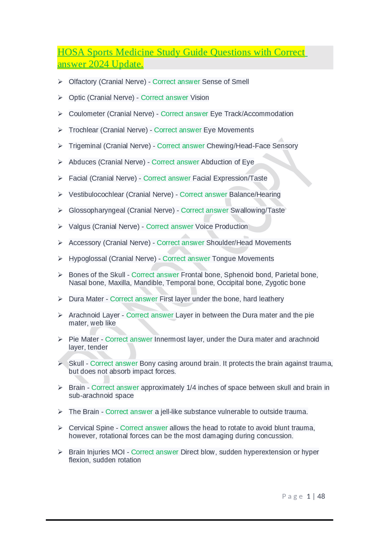 HOSA Sports Medicine Study Guide Questions with Correct answer 2024 ...