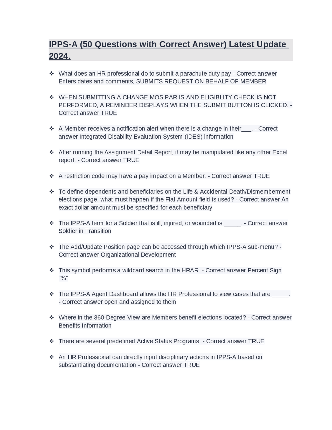 IPPS-A (50 Questions with Correct Answer) Latest Update 2024. | Exams ...