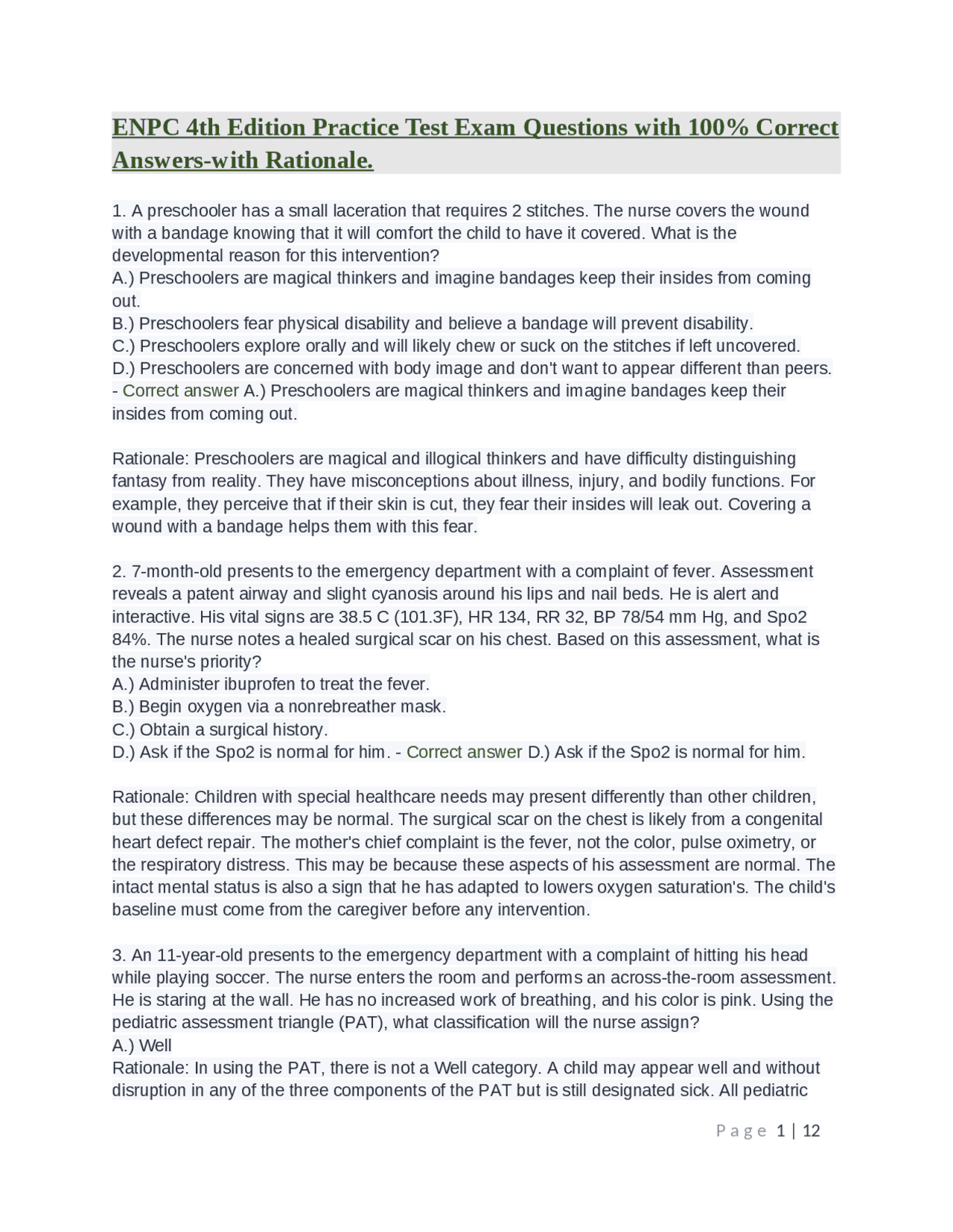 ENPC 4th Edition Practice Test Exam Questions with 100% Correct Answers ...