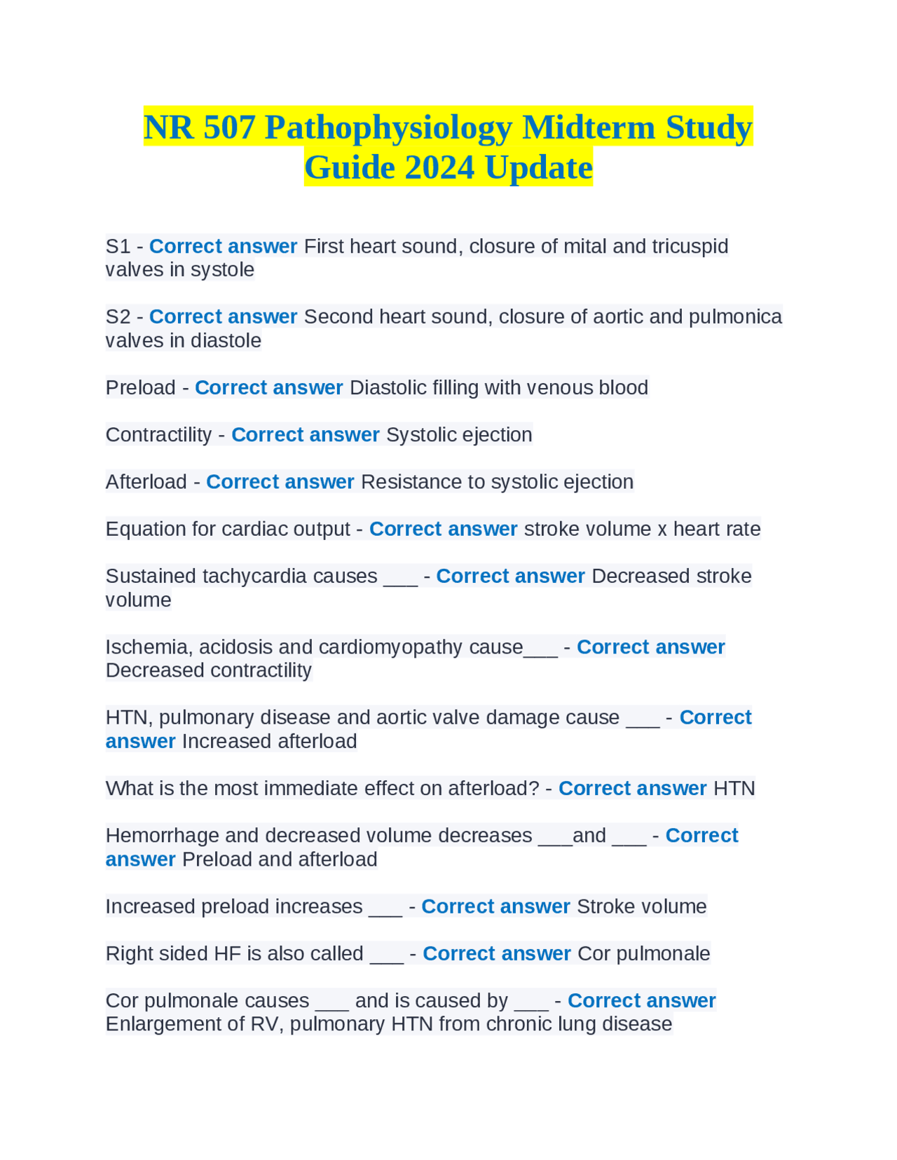 NR 507 Pathophysiology Midterm Study Guide 2024 Update | Exams ...