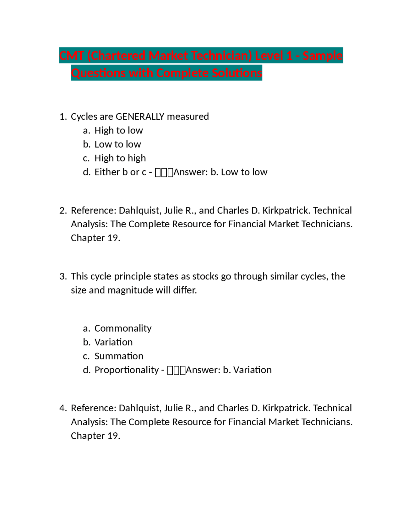 CMT (Chartered Market Technician) Level 1 - Sample Questions with ...