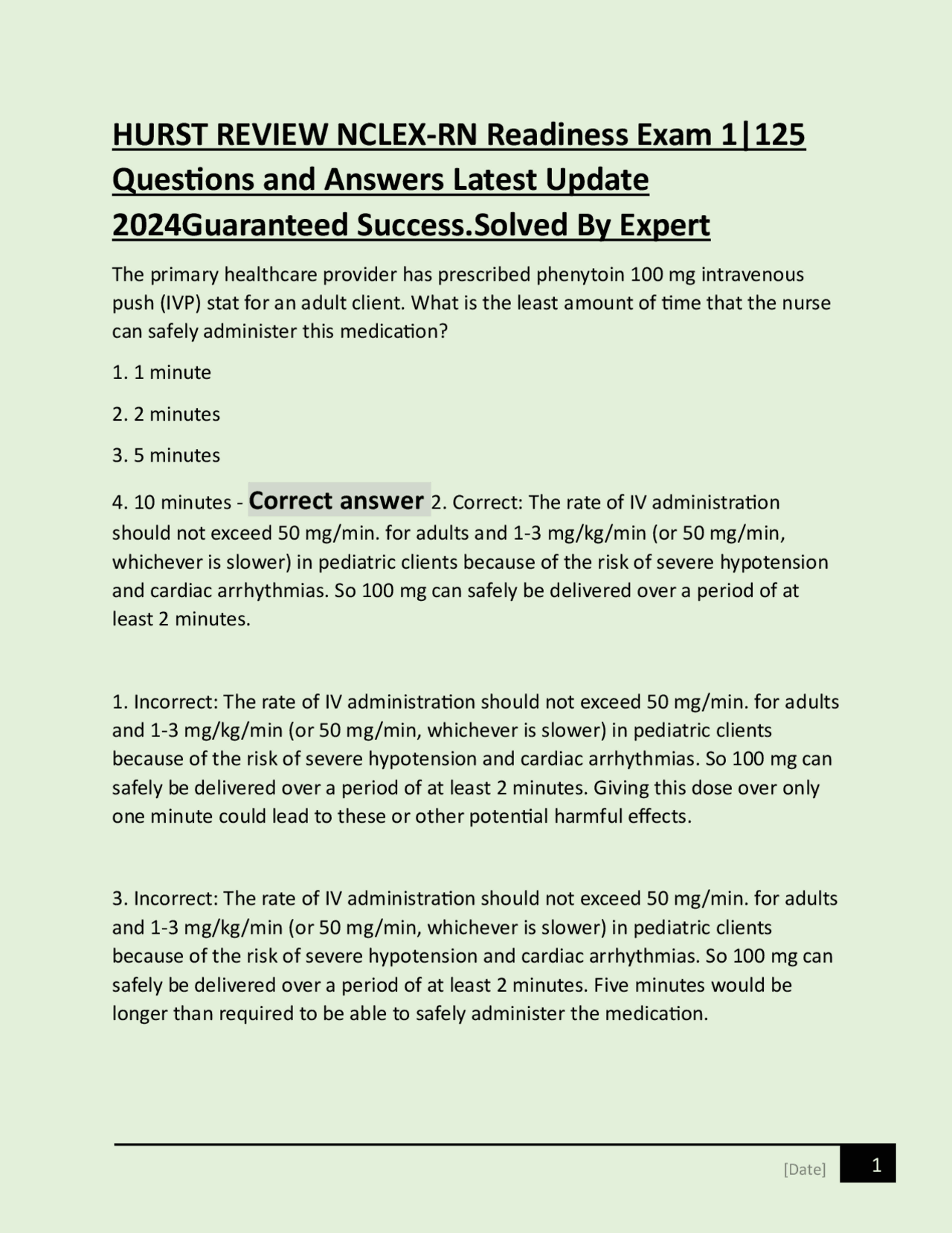 HURST REVIEW NCLEX-RN Readiness Exam 1|125 Questions and Answers Latest ...