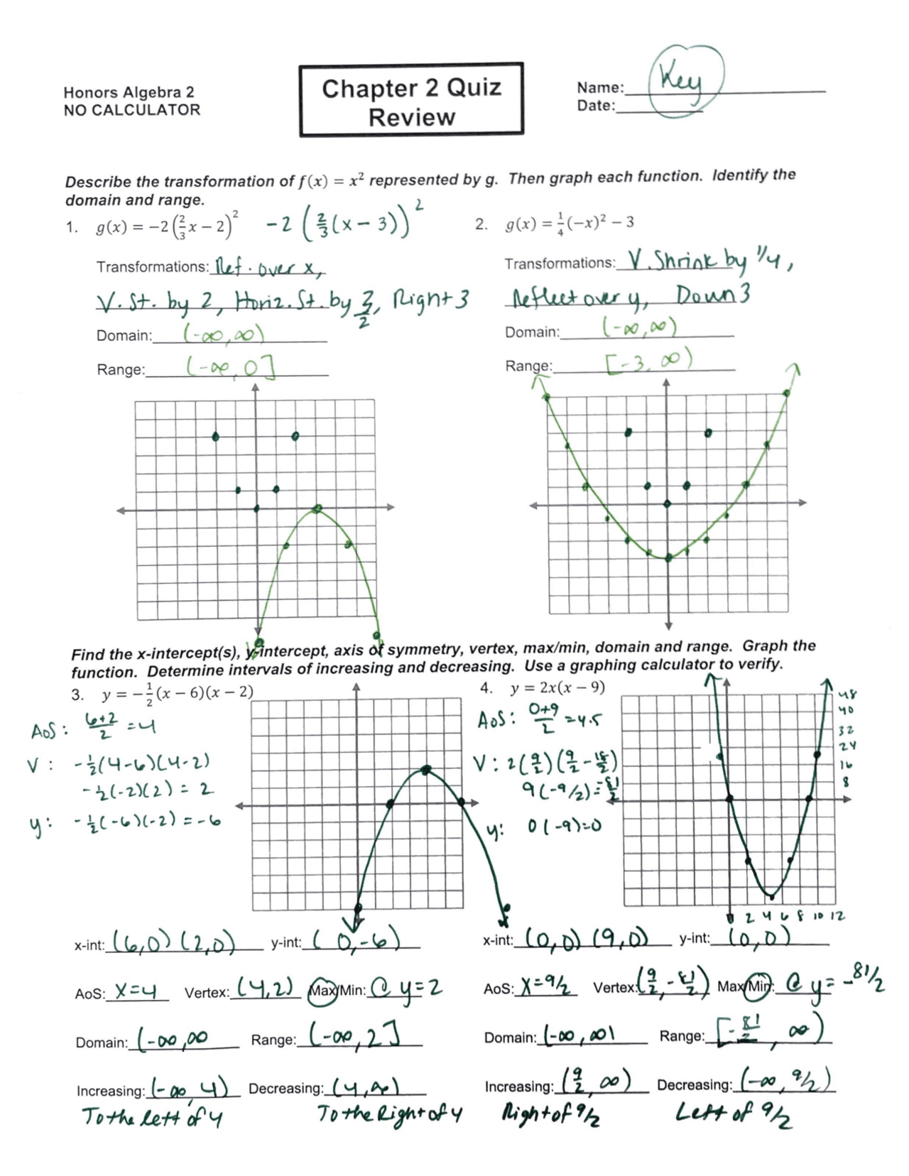 Chapter 2 Quiz Review | Assignments Mathematics | Docsity