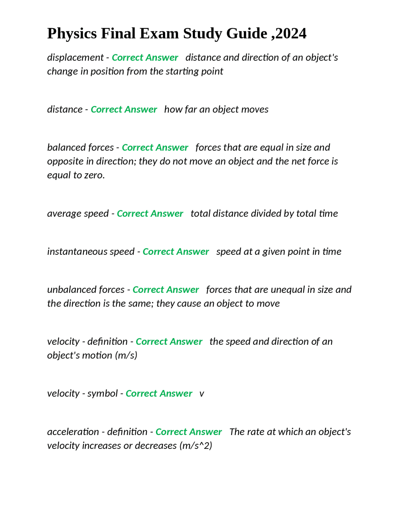 Physics Final Exam Study Guide | Exams Nursing | Docsity