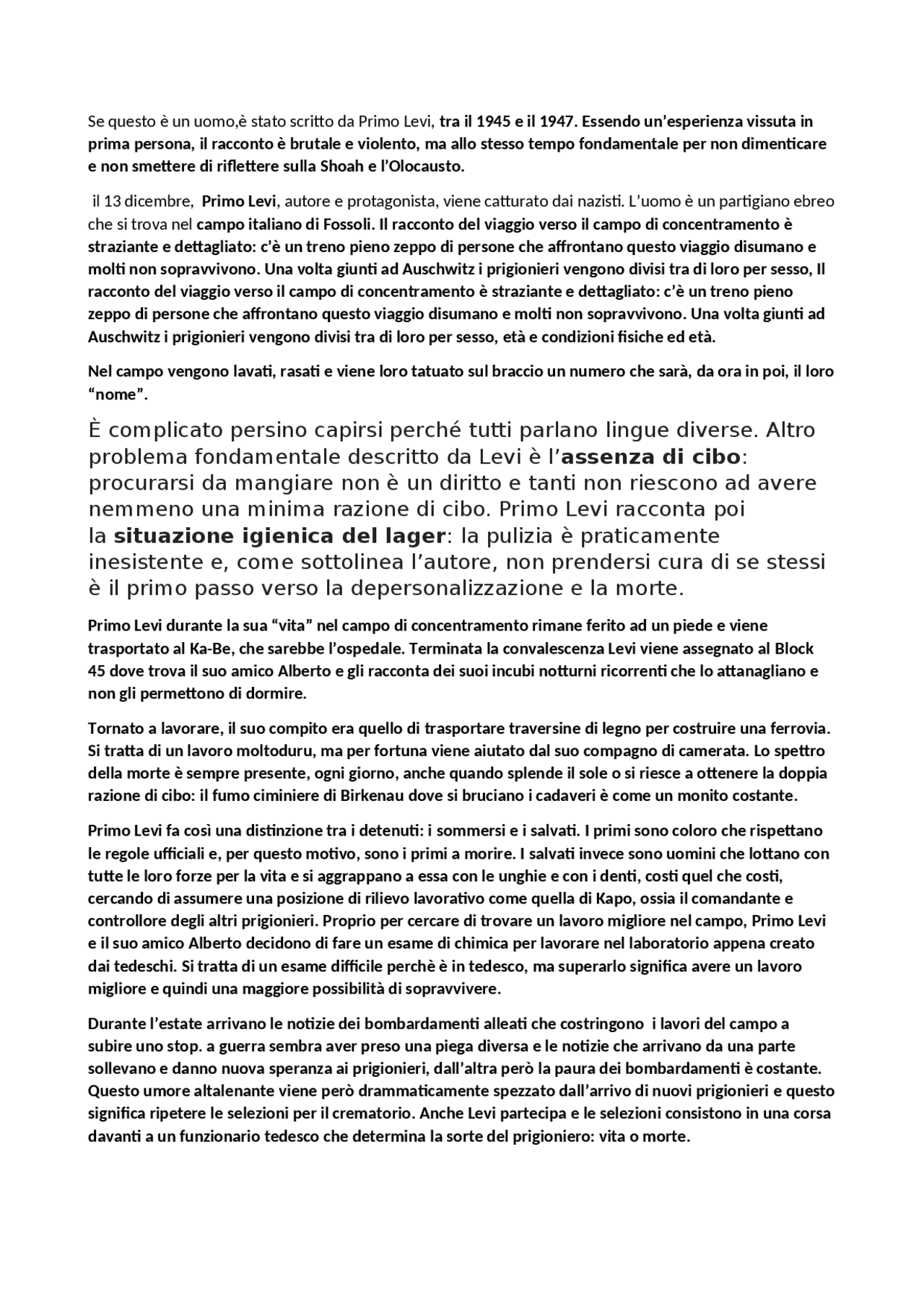 Se questo è un uomo di primo levi riassunto | Summaries Italian | Docsity