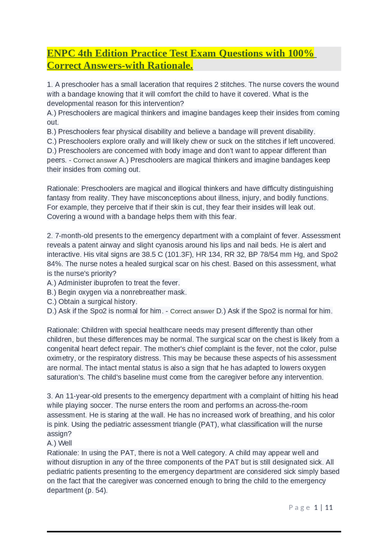 ENPC 4th Edition Practice Test Exam Questions with 100% Correct Answers ...