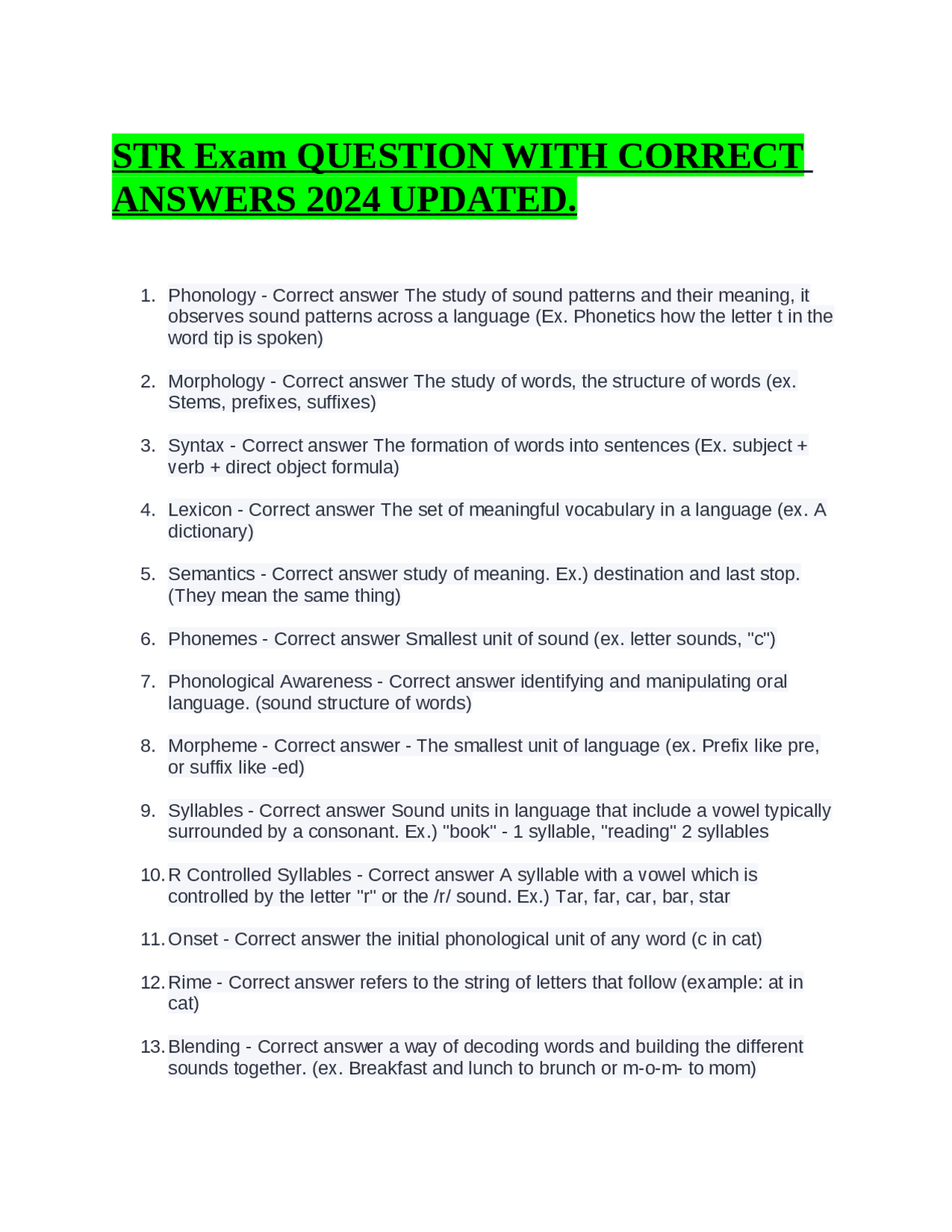 STR Exam QUESTION WITH CORRECT ANSWERS 2024 UPDATED. | Exams English Literature | Docsity