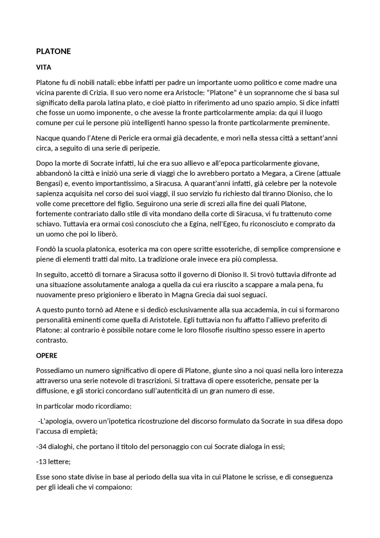 Programma di filosofia di Platone | Appunti di Filosofia | Docsity