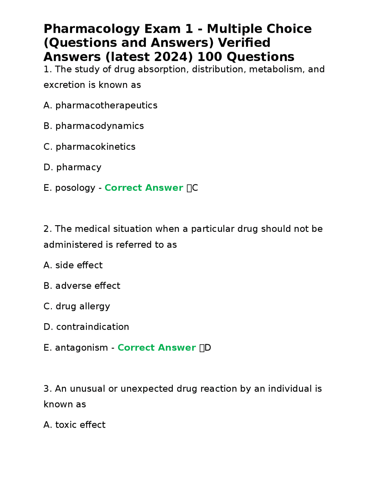 Pharmacology Exam 1 - Multiple Choice (Questions and Answers) Verified ...