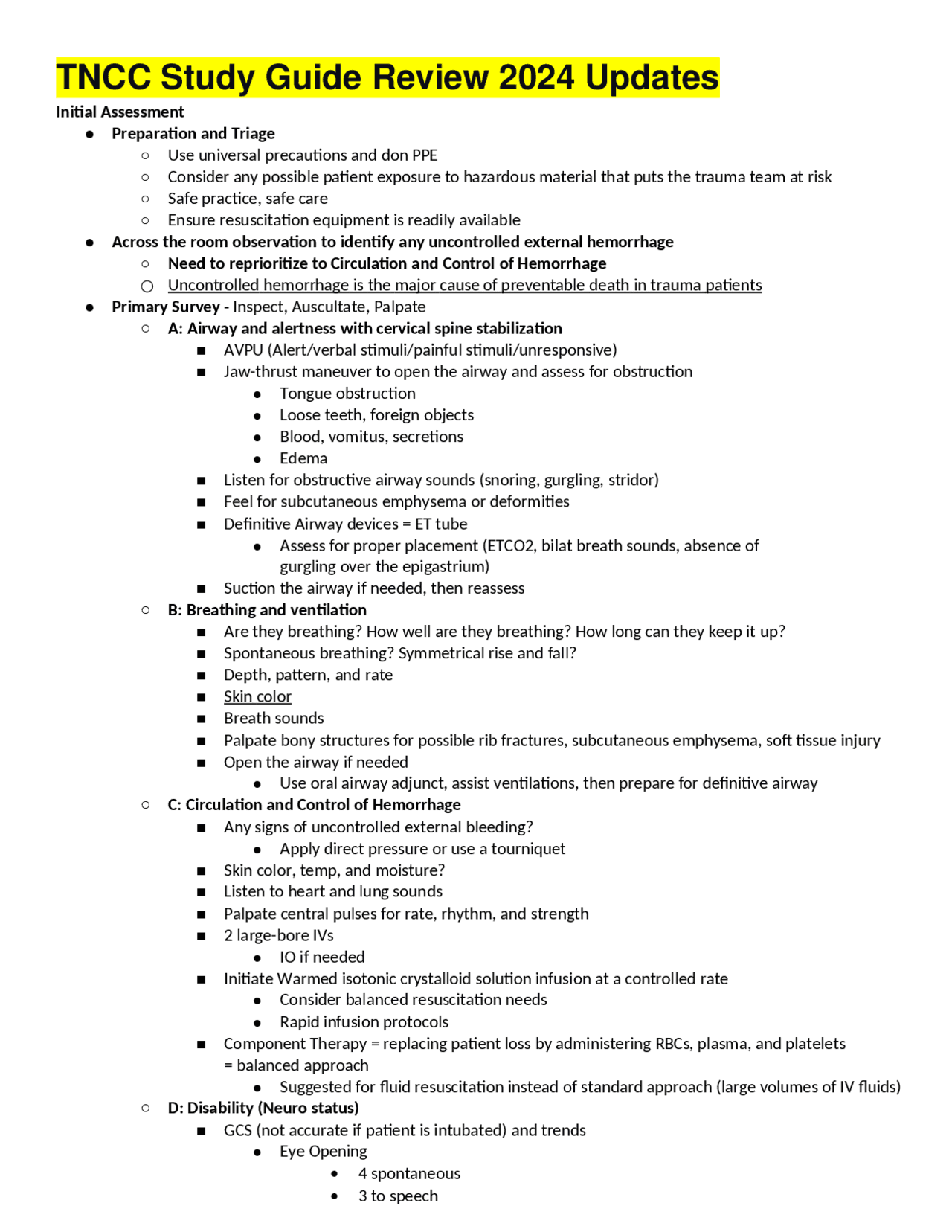 TNCC Study Guide Review 2024 Updates | Study Guides, Projects, Research ...