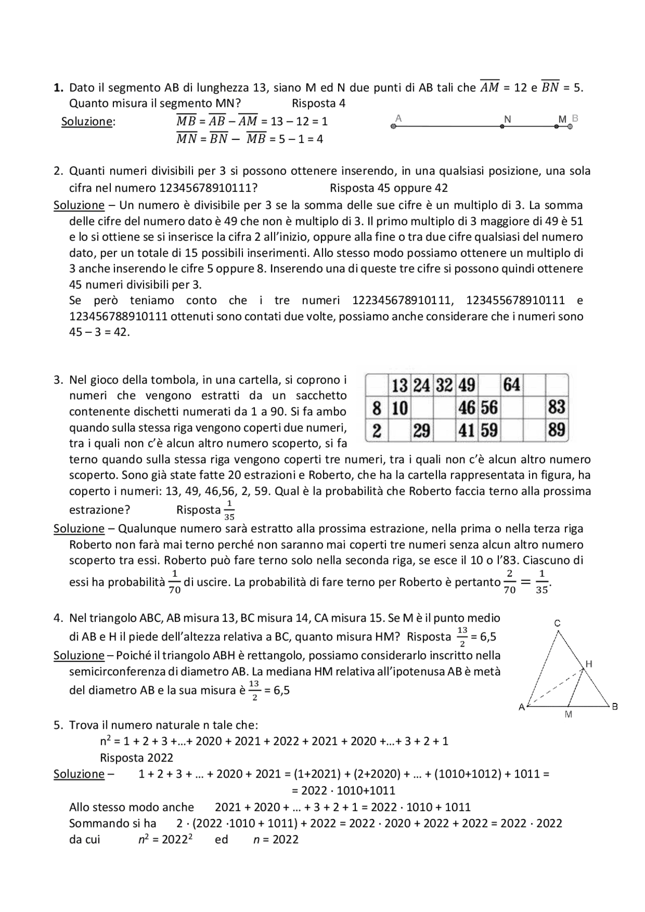 Etniadi 2024 soluzioni | Esercizi di Matematica | Docsity