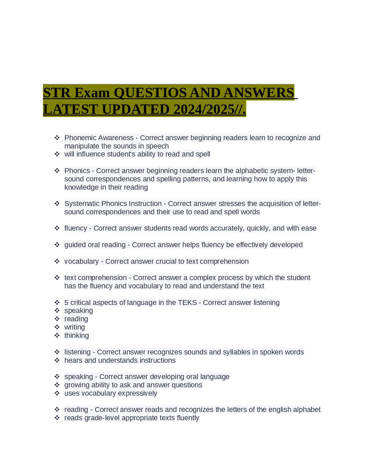 STR Exam QUESTIOS AND ANSWERS LATEST UPDATED 2024/2025//. | Exams ...
