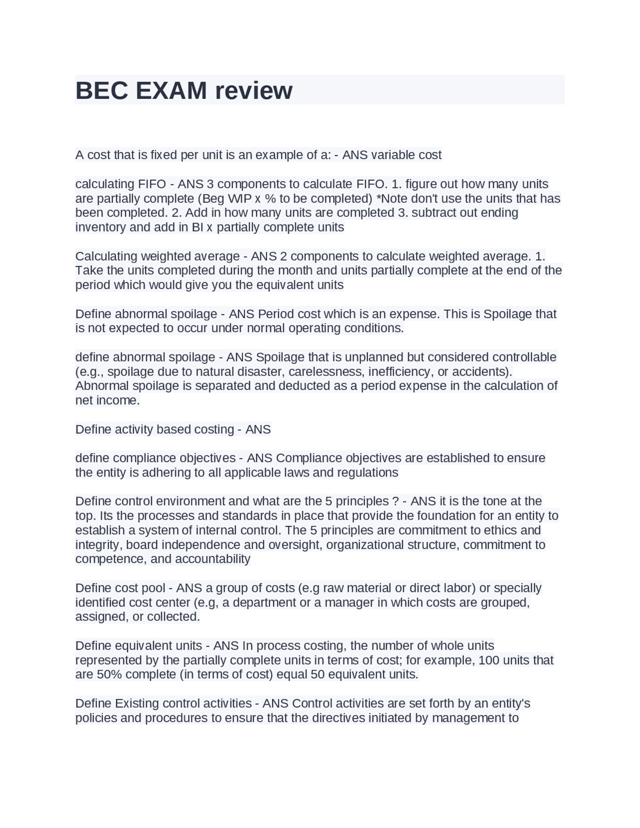 BEC EXAM review LATEST 2023/2024 GRADED A | Exams Nursing | Docsity