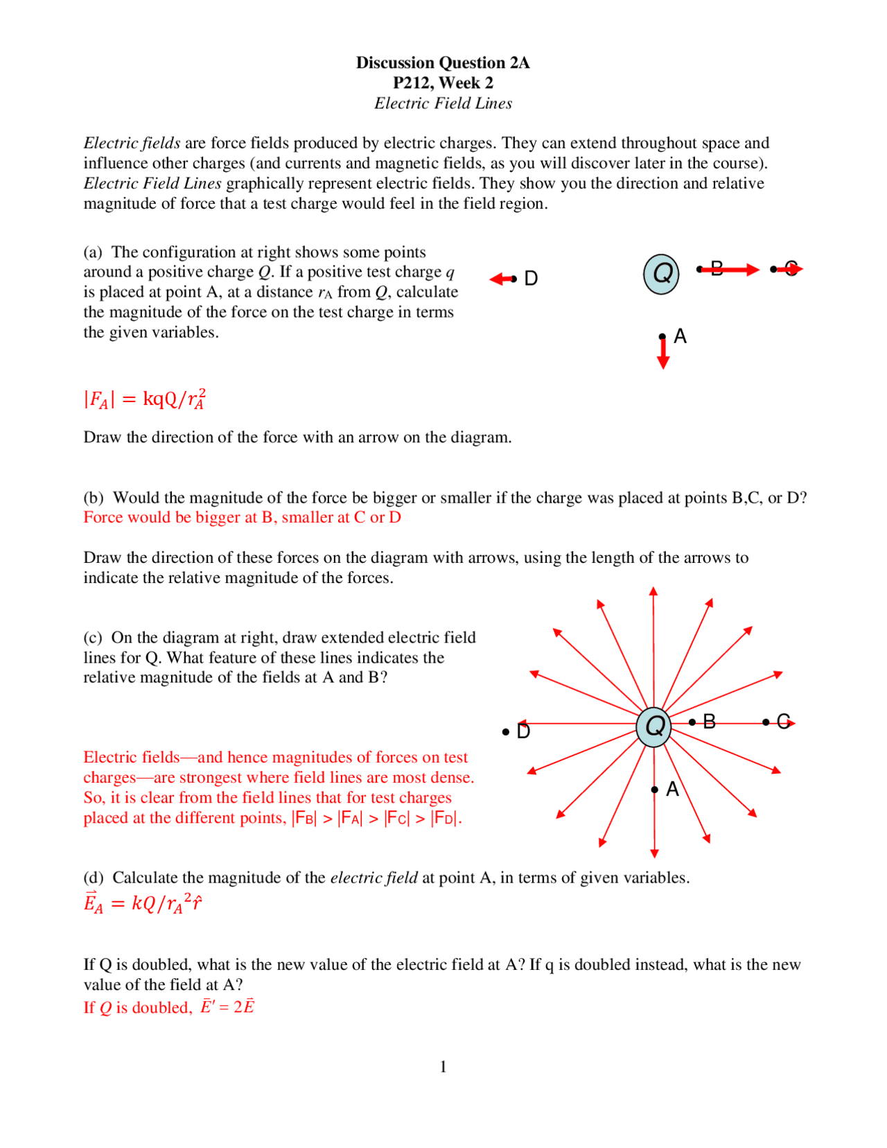 Electric Fields and Forces Between Charges: Discussion Questions | Exercises Physics | Docsity