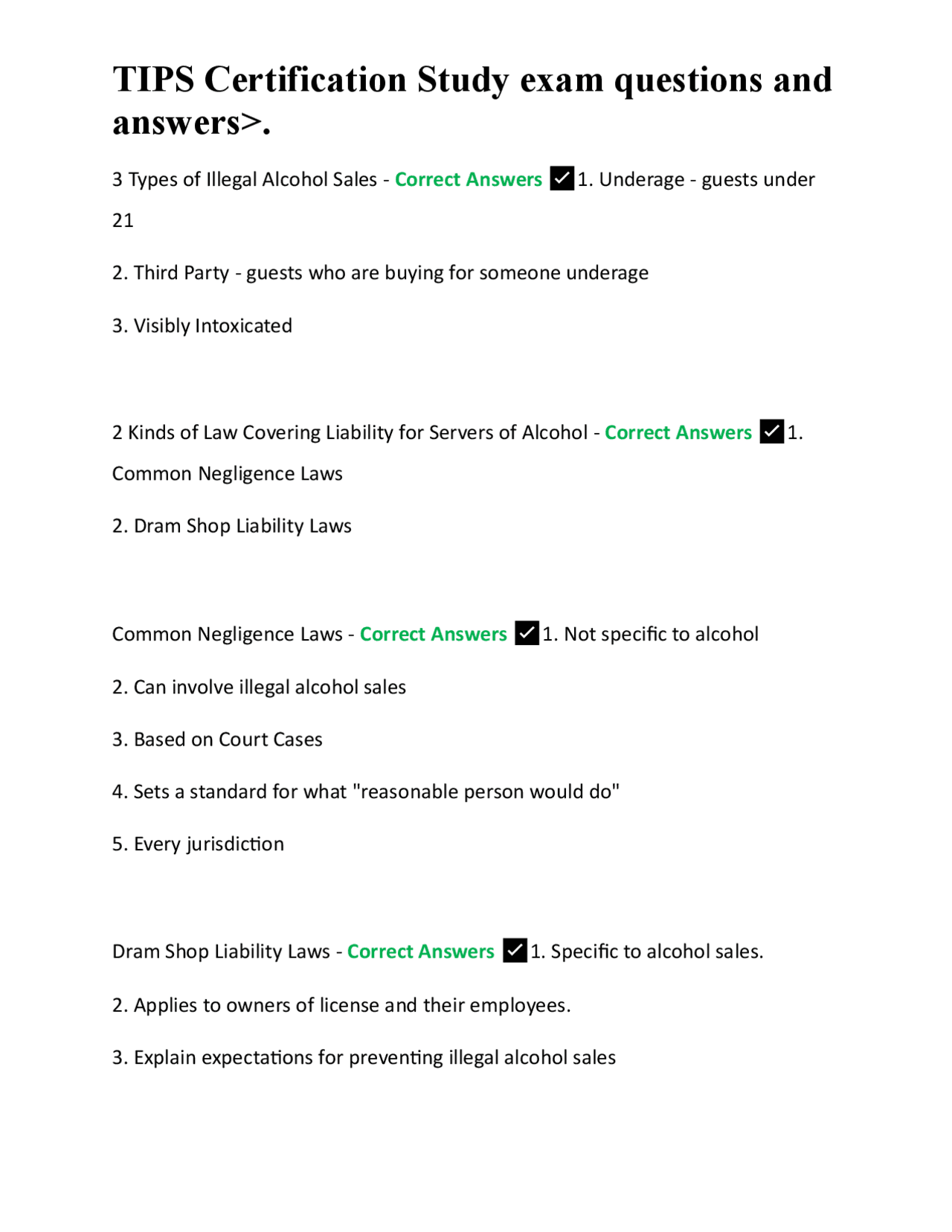 TIPS Certification Study exam questions and answers>. | Exams Nursing ...