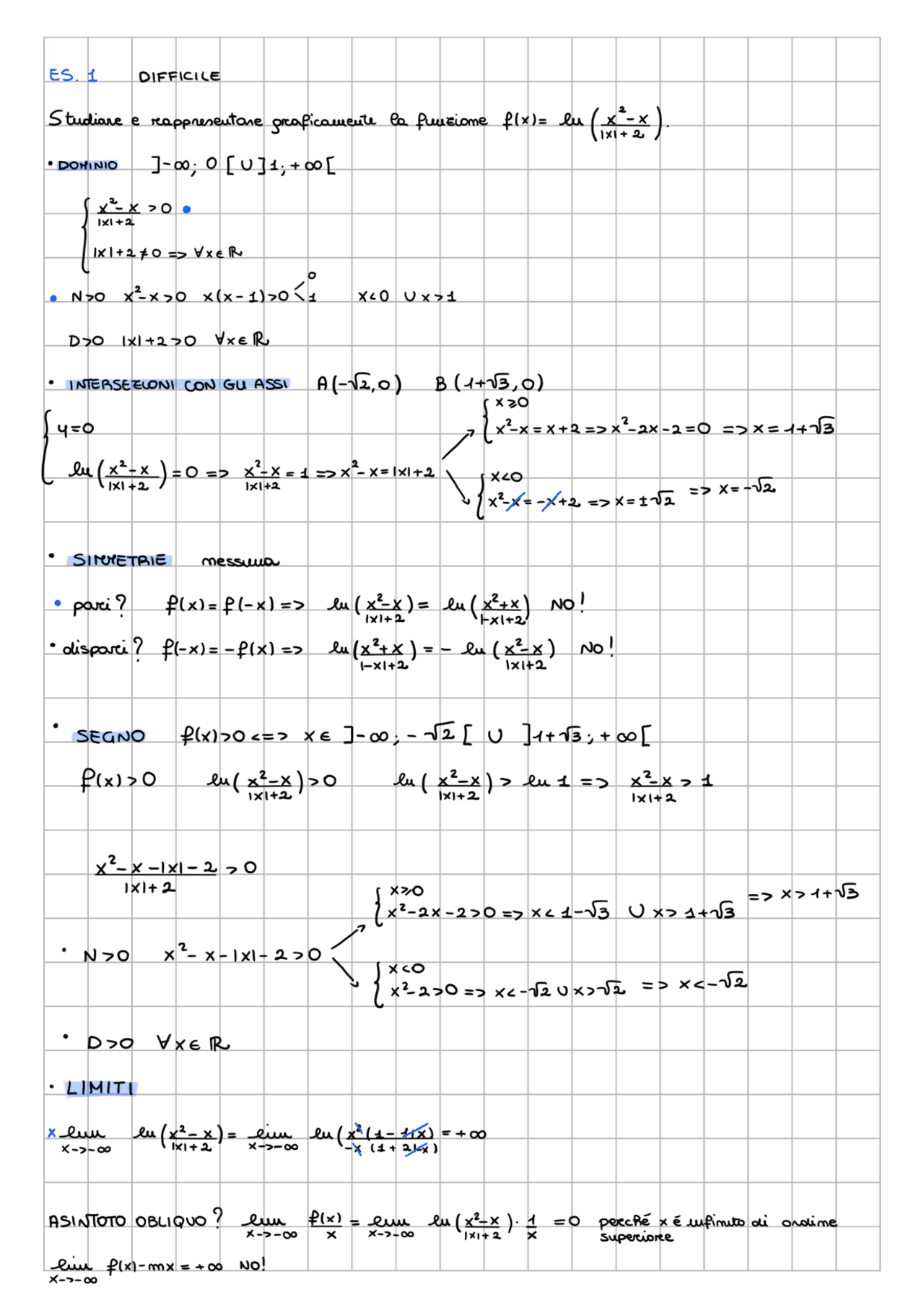 Esercizi su derivate e studio di funzioni | Esercizi di Matematica Generale | Docsity