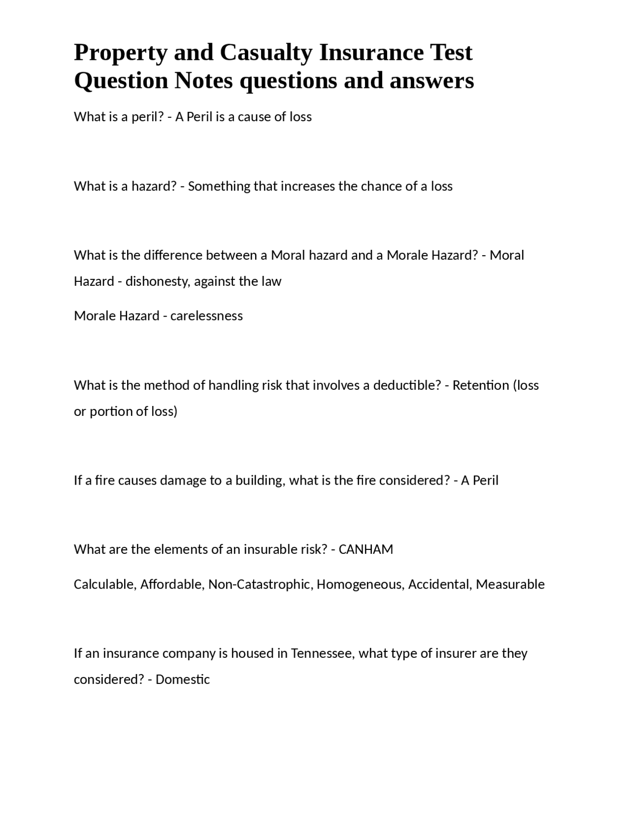 Property and Casualty Insurance Test Question Notes | Exams Nursing ...