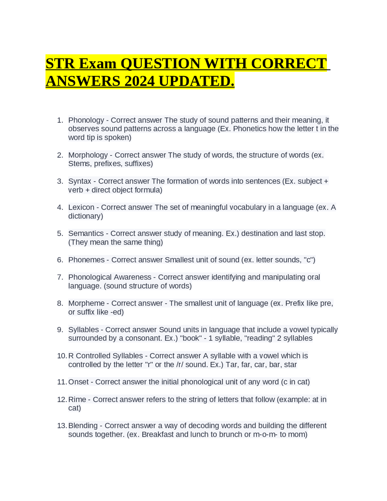 STR Exam QUESTION WITH CORRECT ANSWERS 2024 UPDATED. | Exams English ...